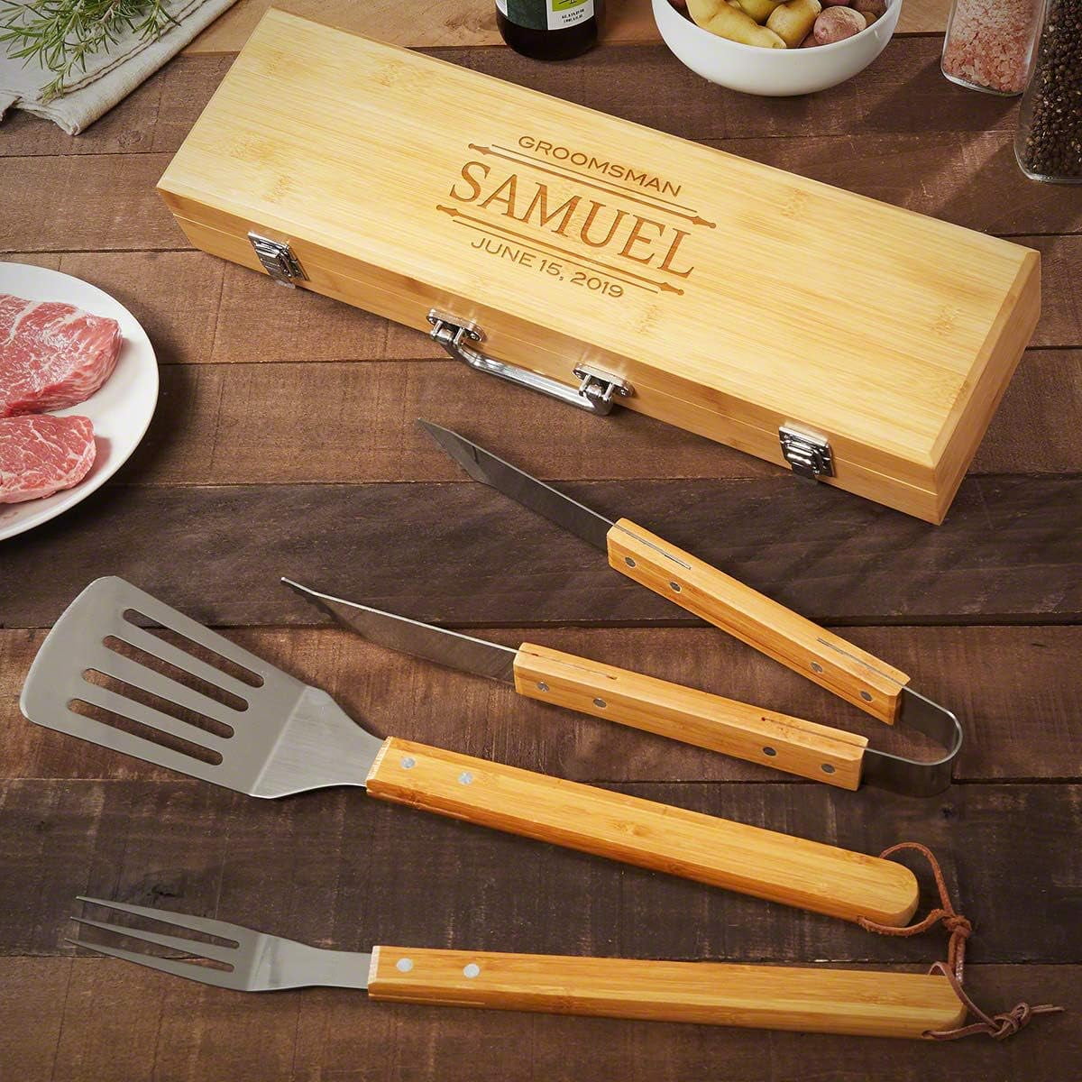 GZHJMY Personalized Bamboo Grill Accessories Set by - Barbecue Tools ...