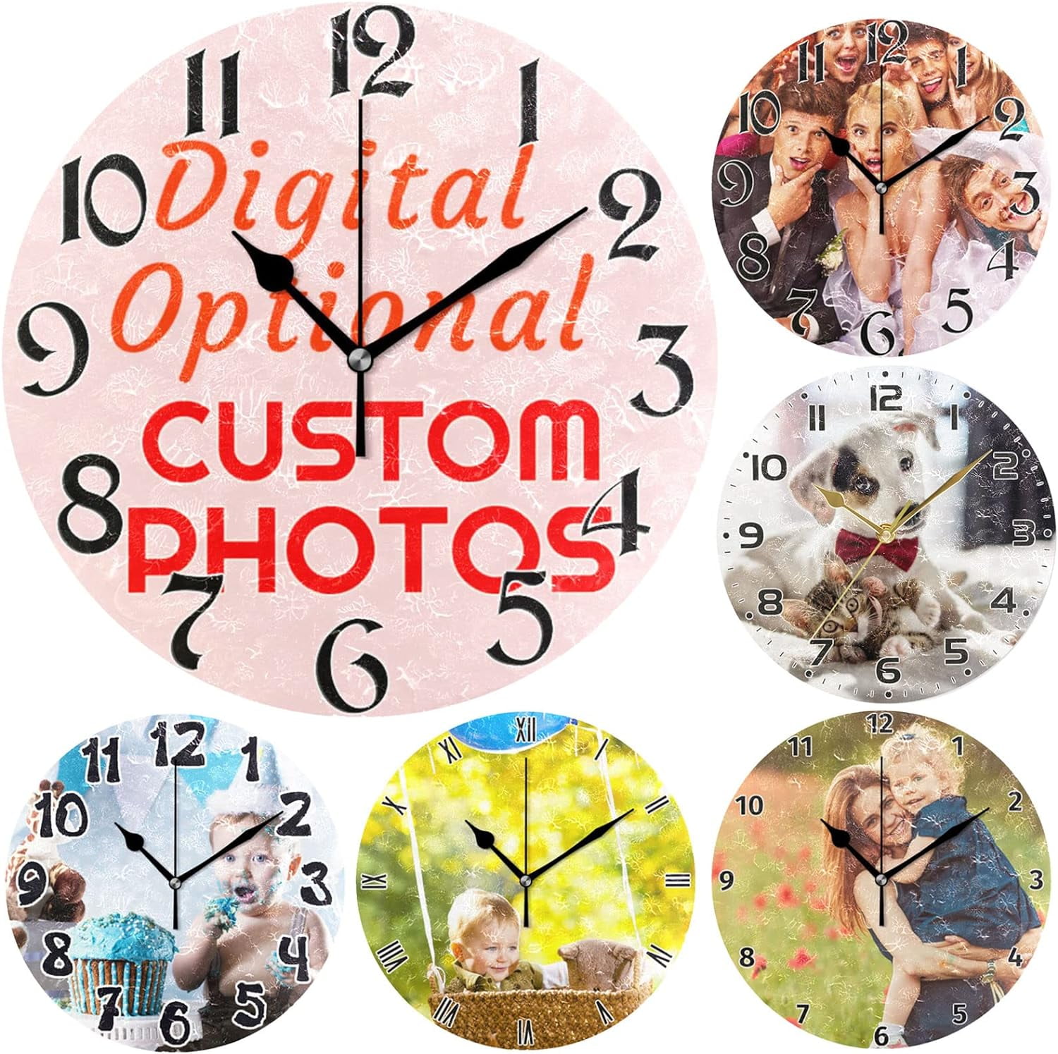 GZHJMY Personalized Photo Round Wall Clock, Custom Design Your Own ...