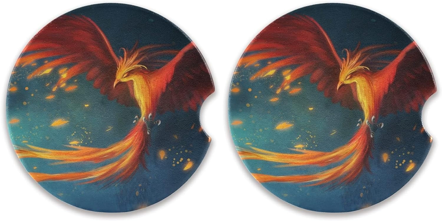 GZHJMY Phoenix Bird Feather Car Coasters 2 Pieces, Absorbent Ceramic ...