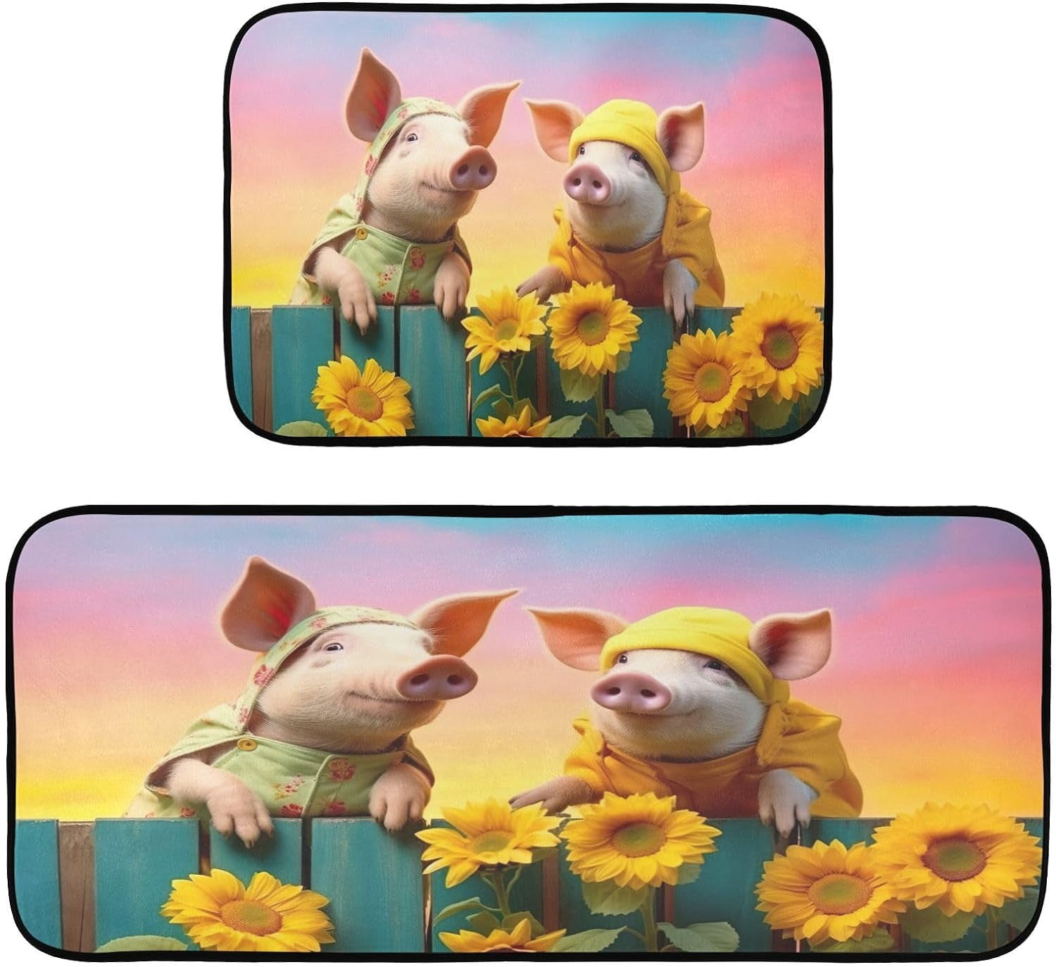 GZHJMY Pig Sunflower Kitchen Rug Set of 2 Non Slip Washable Cushioned ...