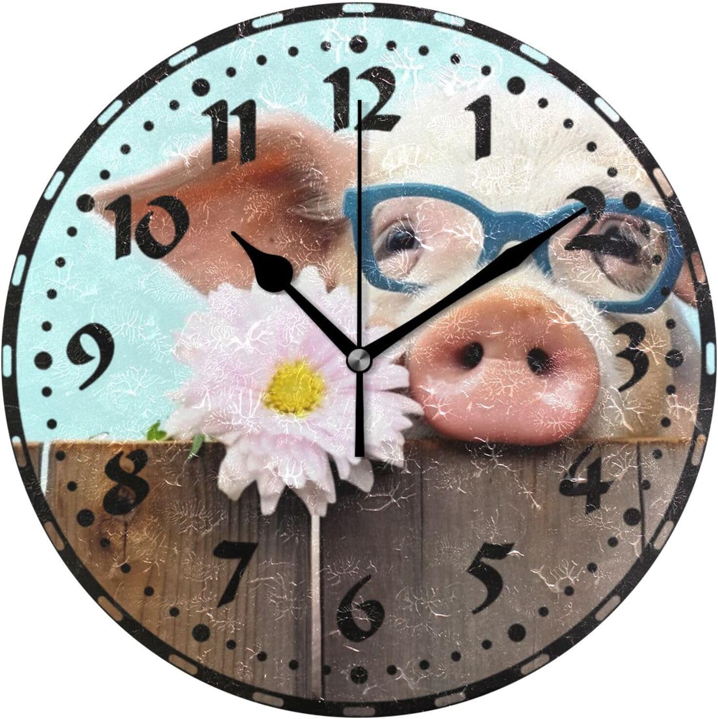 GZHJMY Pig on Wood Wall Clock, PVC Silent Non Ticking 10 Inch Battery ...