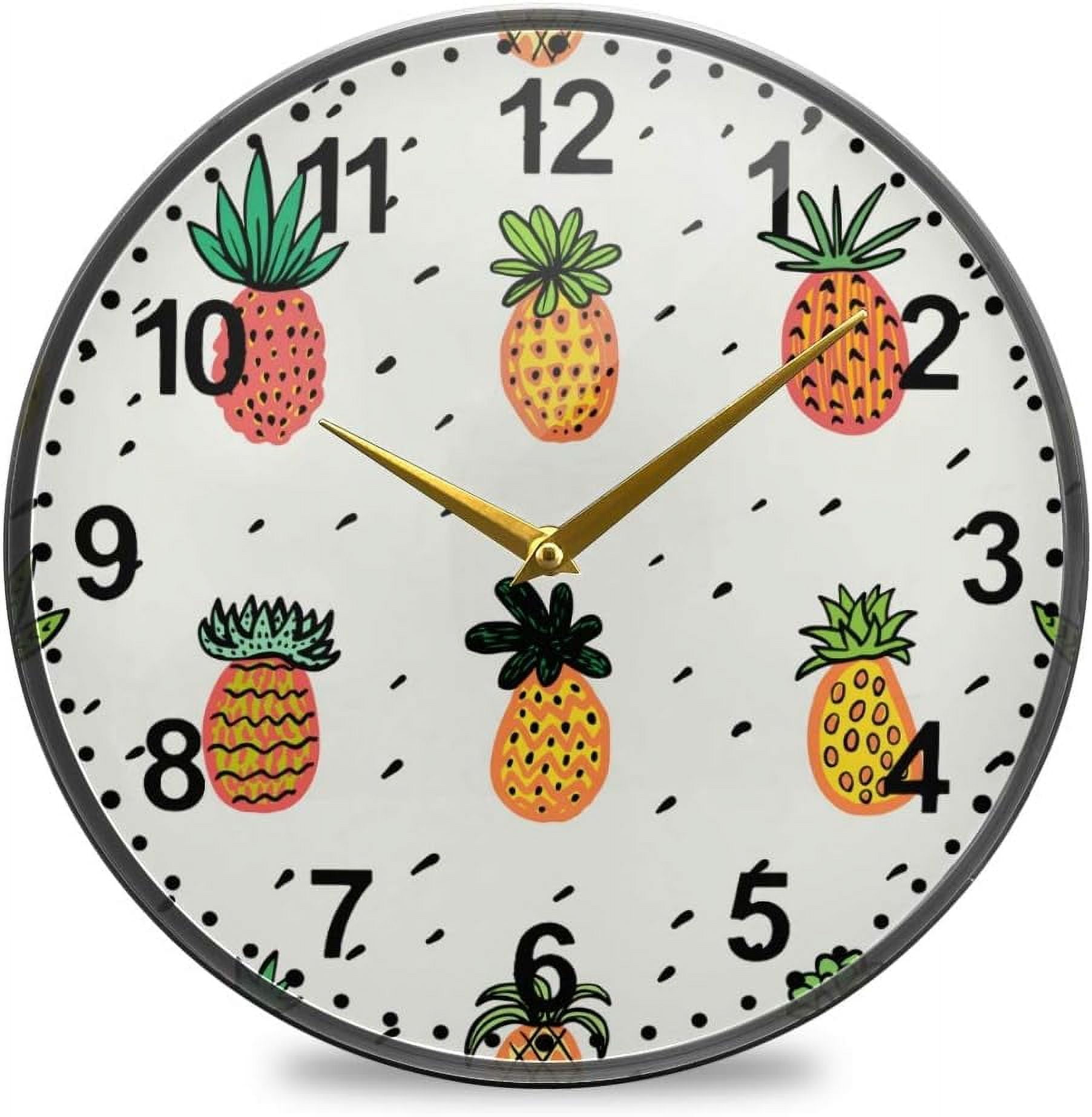 GZHJMY Pinapple Exotic Fruits Pattern Wall Clock Silent Non Ticking 9.5 ...