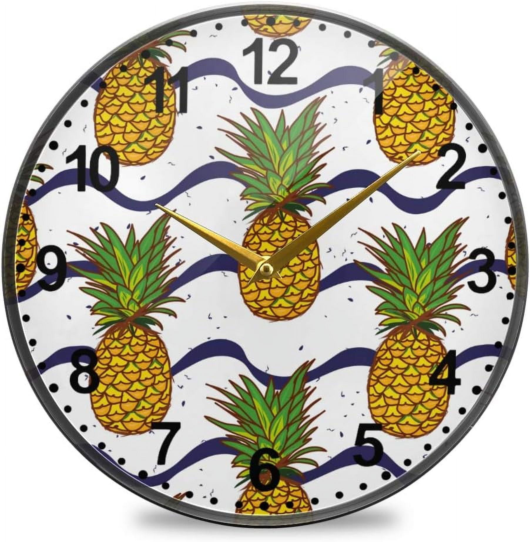GZHJMY Pineapple and Navy Waves Pattern Wall Clock Silent Non Ticking 9 ...