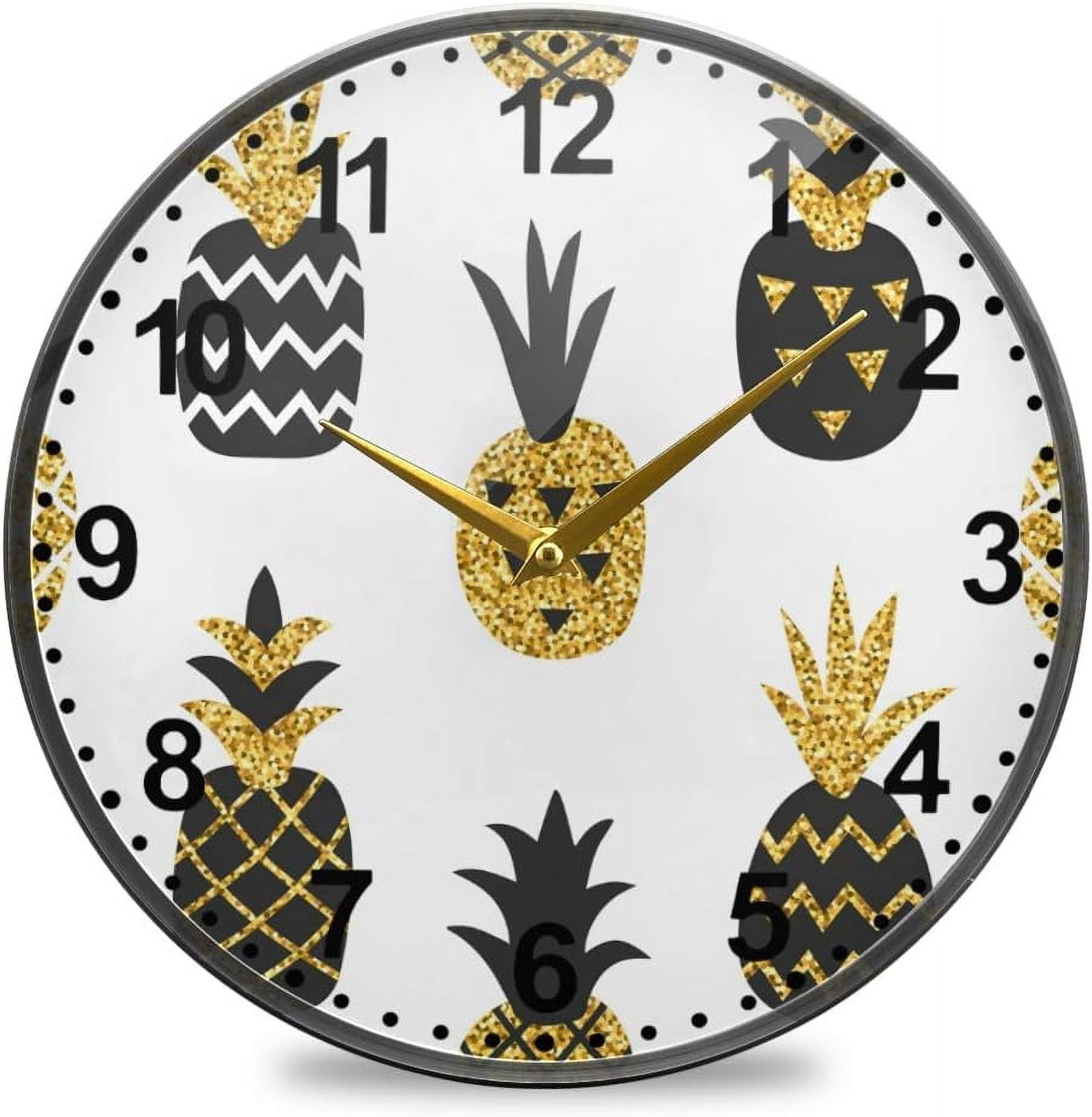 GZHJMY Pineapple with Gold Glitter Pattern Wall Clock Silent Non ...