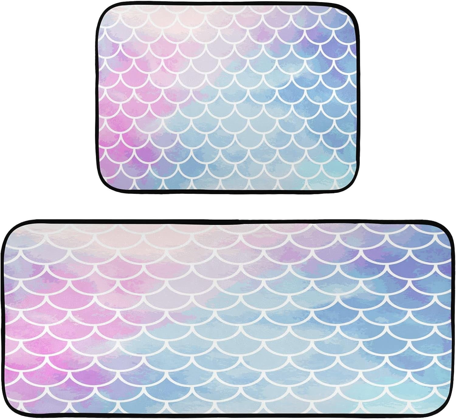 GZHJMY Pink-Blue Mermaid Scales Kitchen Rug,Set of 2 Decoration Non ...