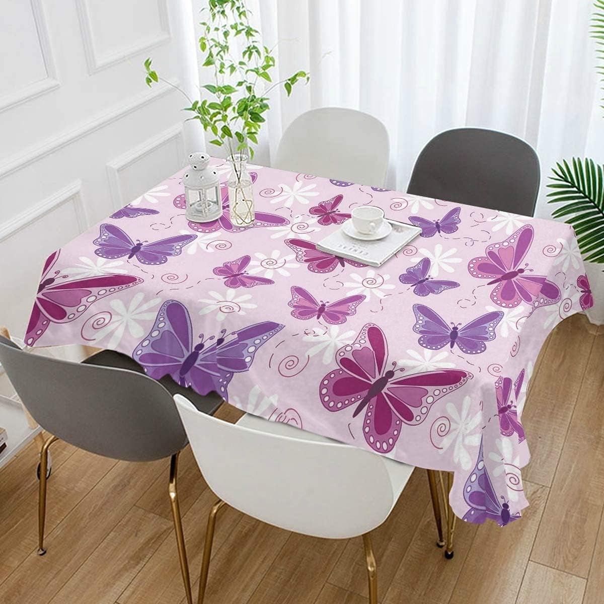 GZHJMY Pink Butterflies and Flowers Tablecloth - Indoor Outdoor ...