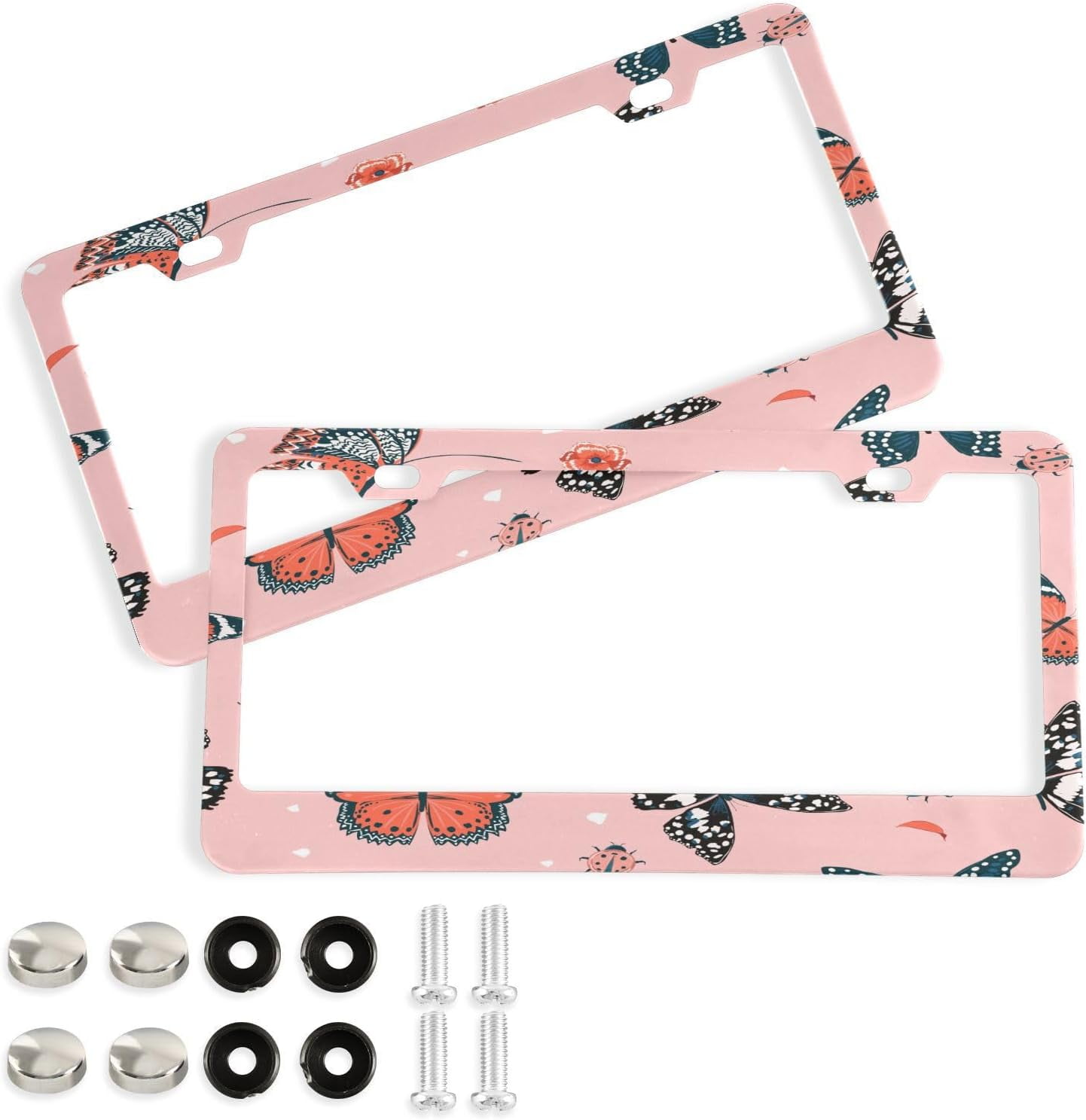 GZHJMY Pink Butterfly License Plate Frames Set of 2, Universal Aluminum ...