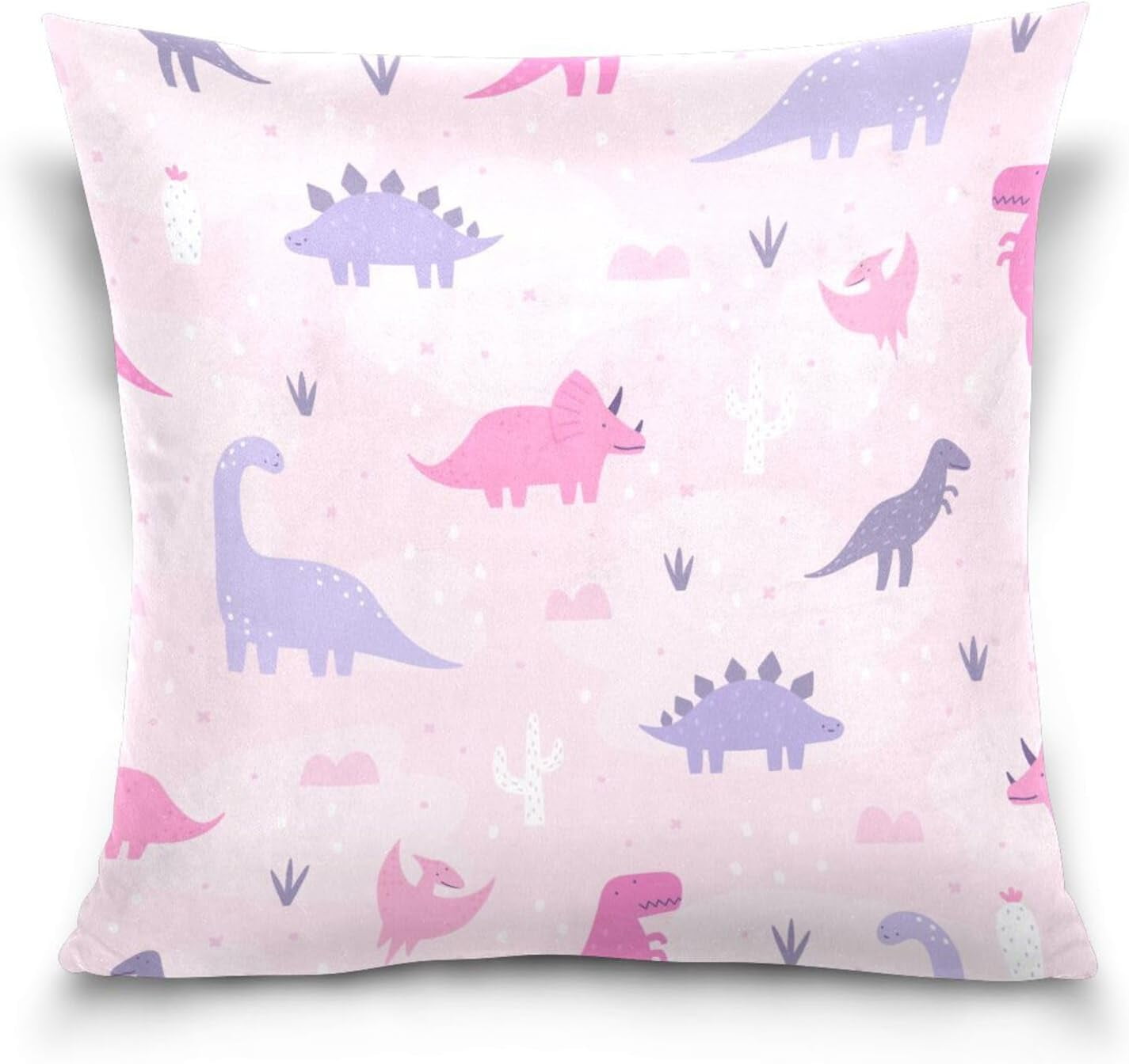 GZHJMY Pink Cartoon Dinosaur Pillow Cover 20 x 20 Inch, Soft Decorative ...