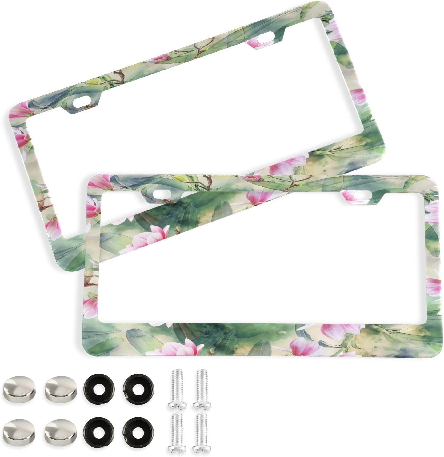 GZHJMY Pink Flower License Plate Frames Set of 2, Universal Aluminum ...