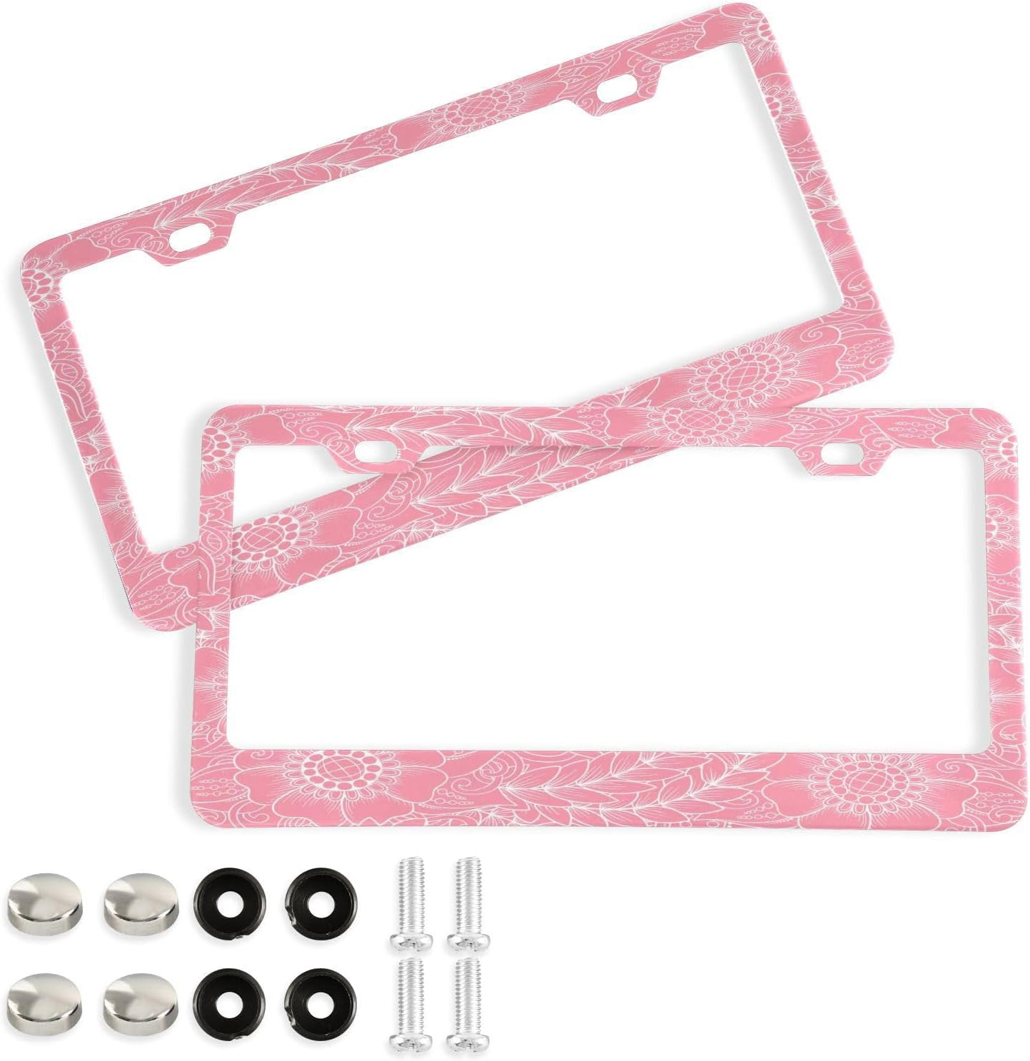 GZHJMY Pink Flower Pattern License Plate Frames Set of 2, Universal ...