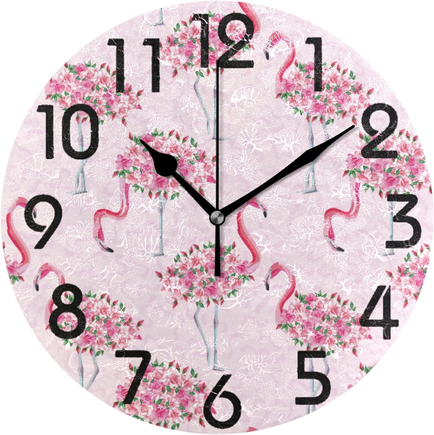 GZHJMY Pink Flowers Flamingo Round Wall Clock, 9.5 Inch Battery ...