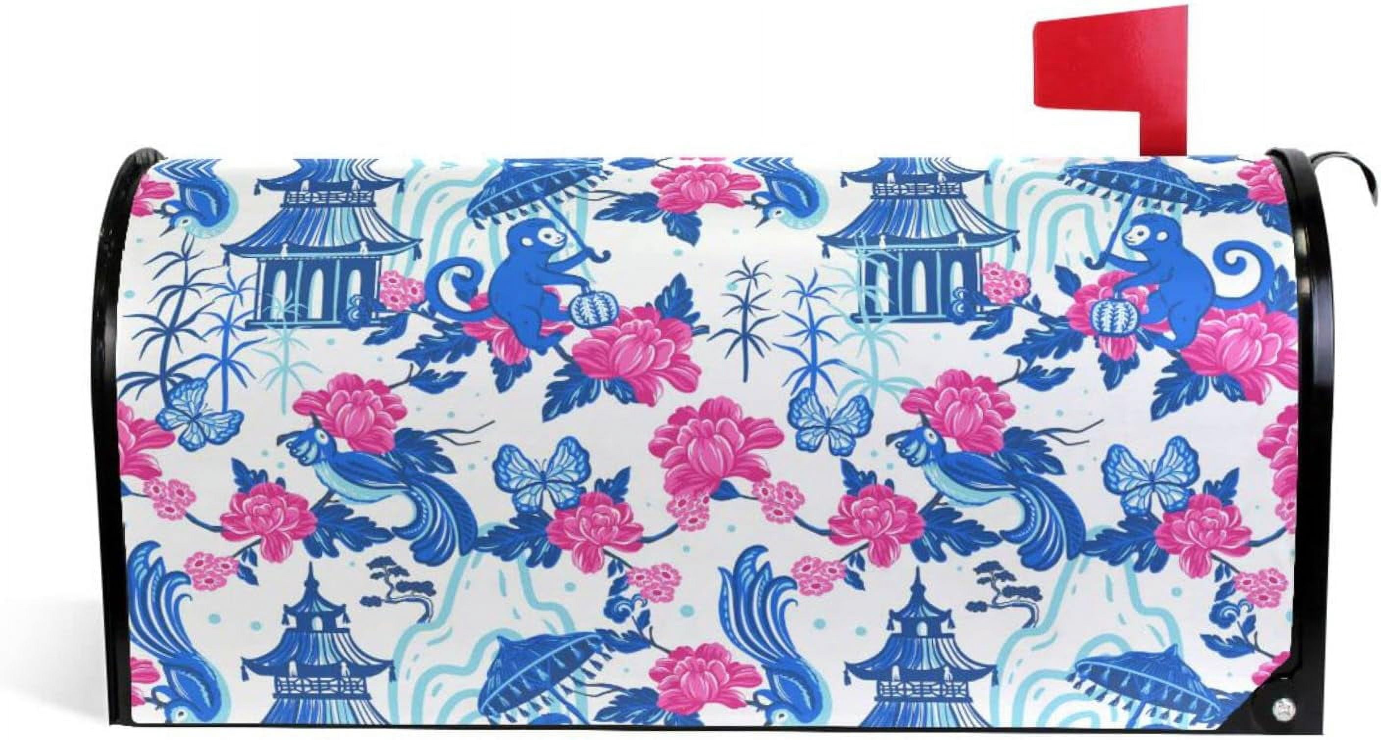 GZHJMY Pink Flowers Pagodas Chinoiserie Magnetic Mailbox Cover Large ...