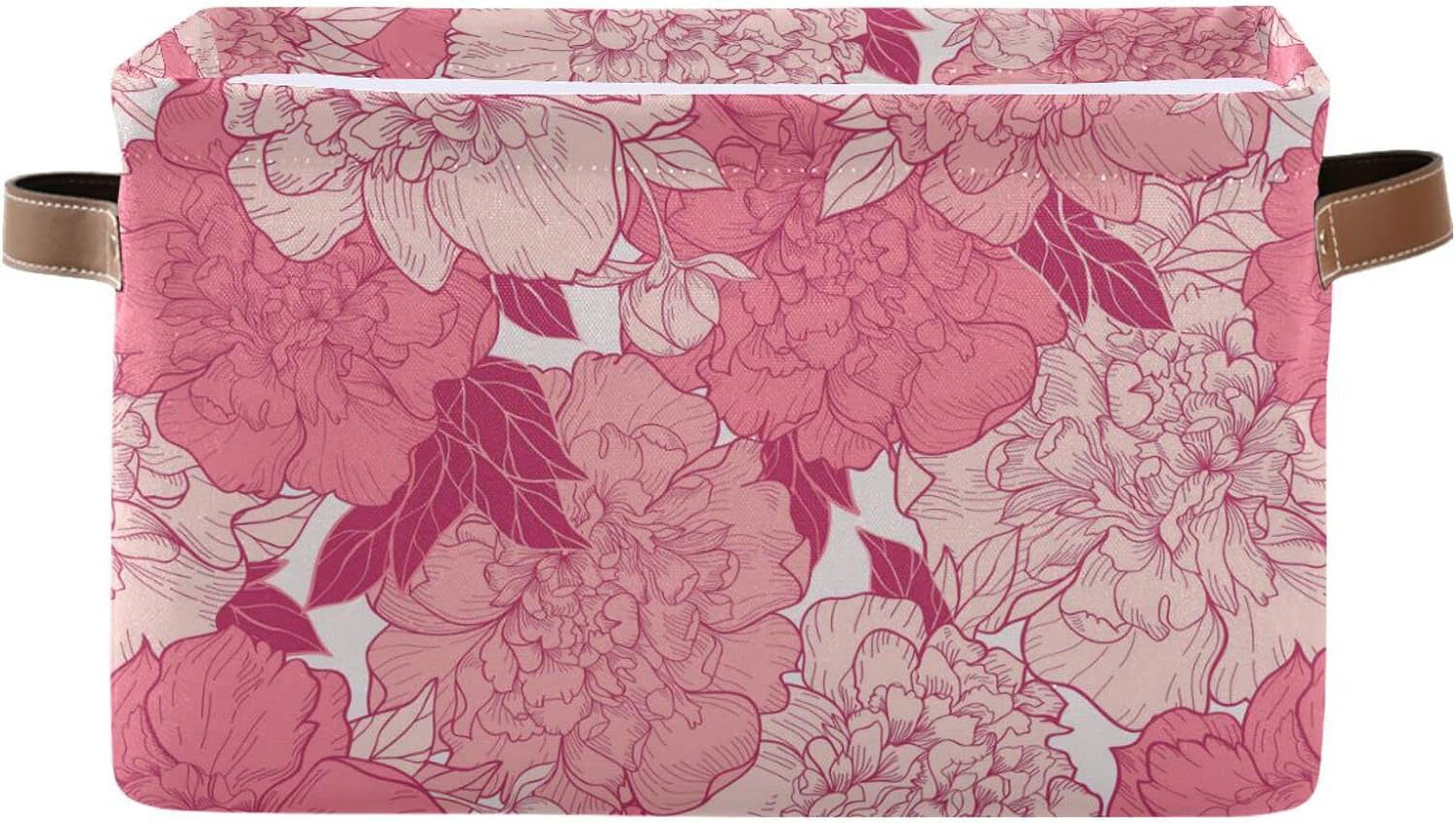 GZHJMY Pink Flowers Storage Basket with Handles Collapsible Storage ...