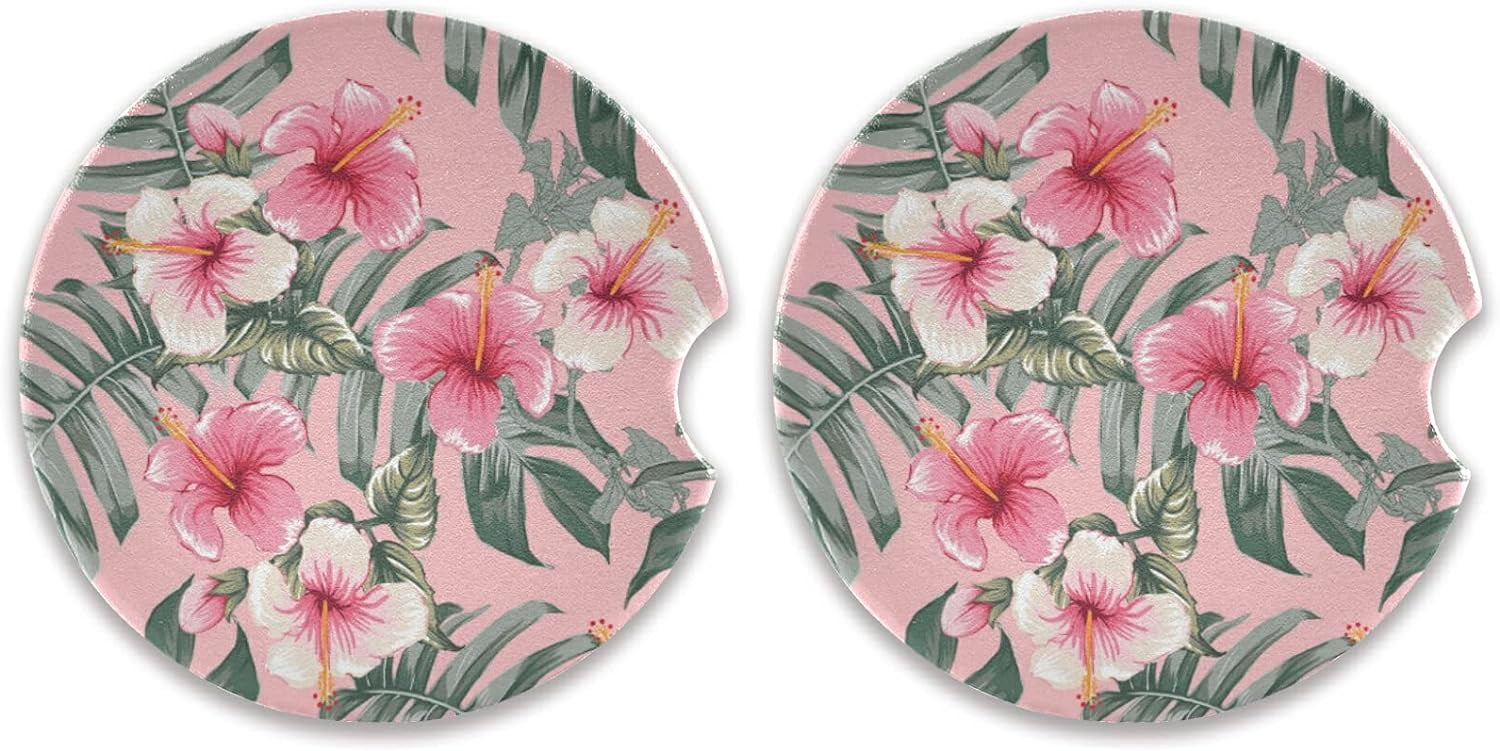 GZHJMY Pink Flowers car Coaster 2 Pieces, Absorbent Ceramic Cork Base ...