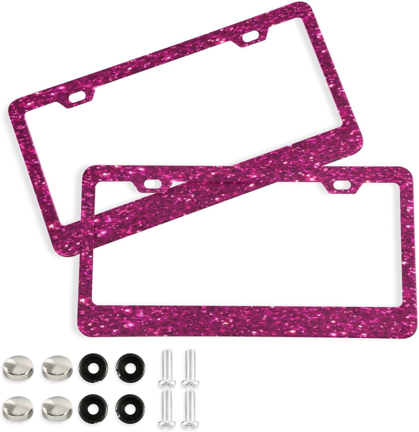 GZHJMY Pink Glitter Texture License Plate Frame 2 PCs Universal ...