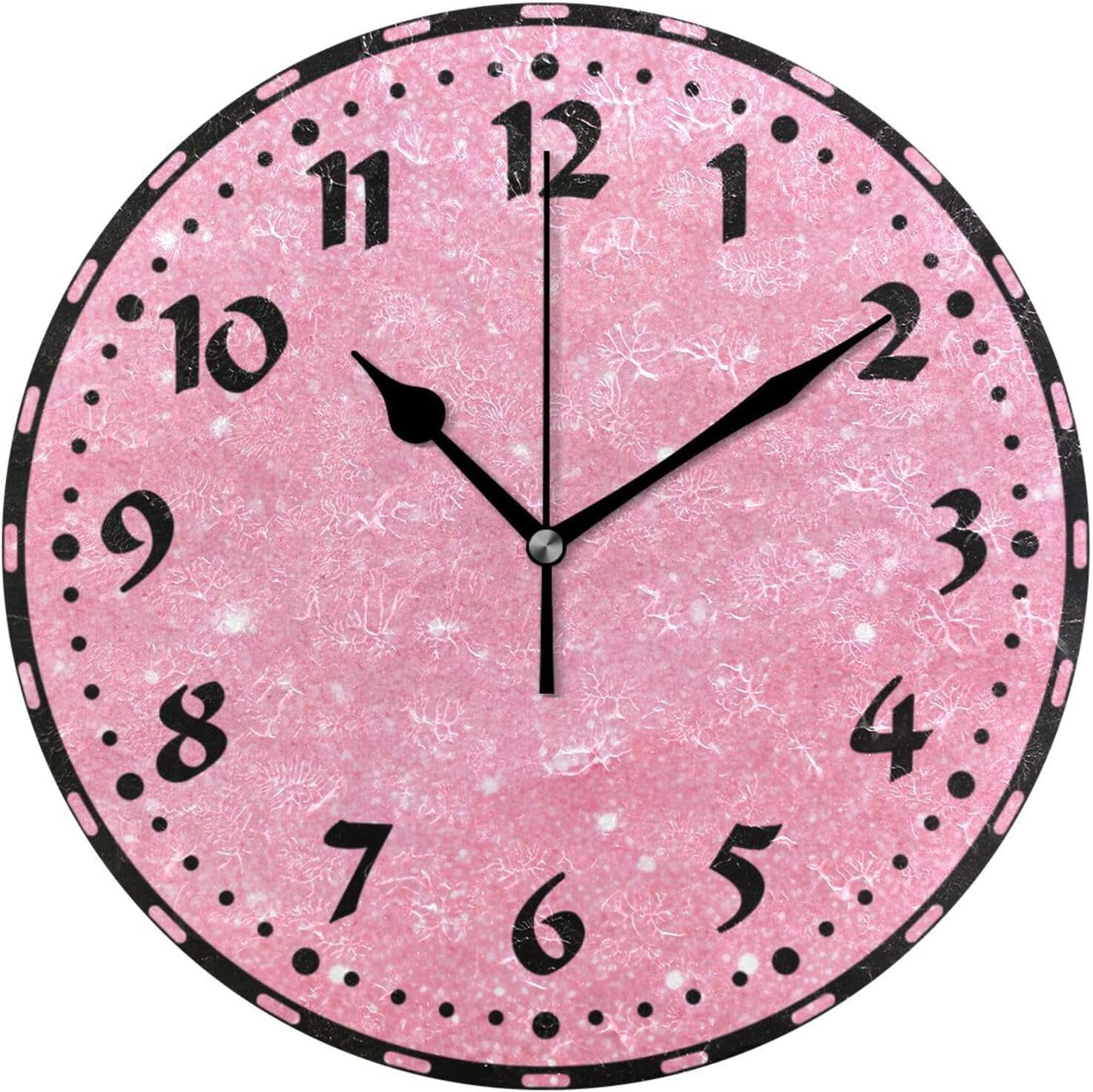 GZHJMY Pink Glitter Texture Wall Clock, Silent Non Ticking 10 Inch ...