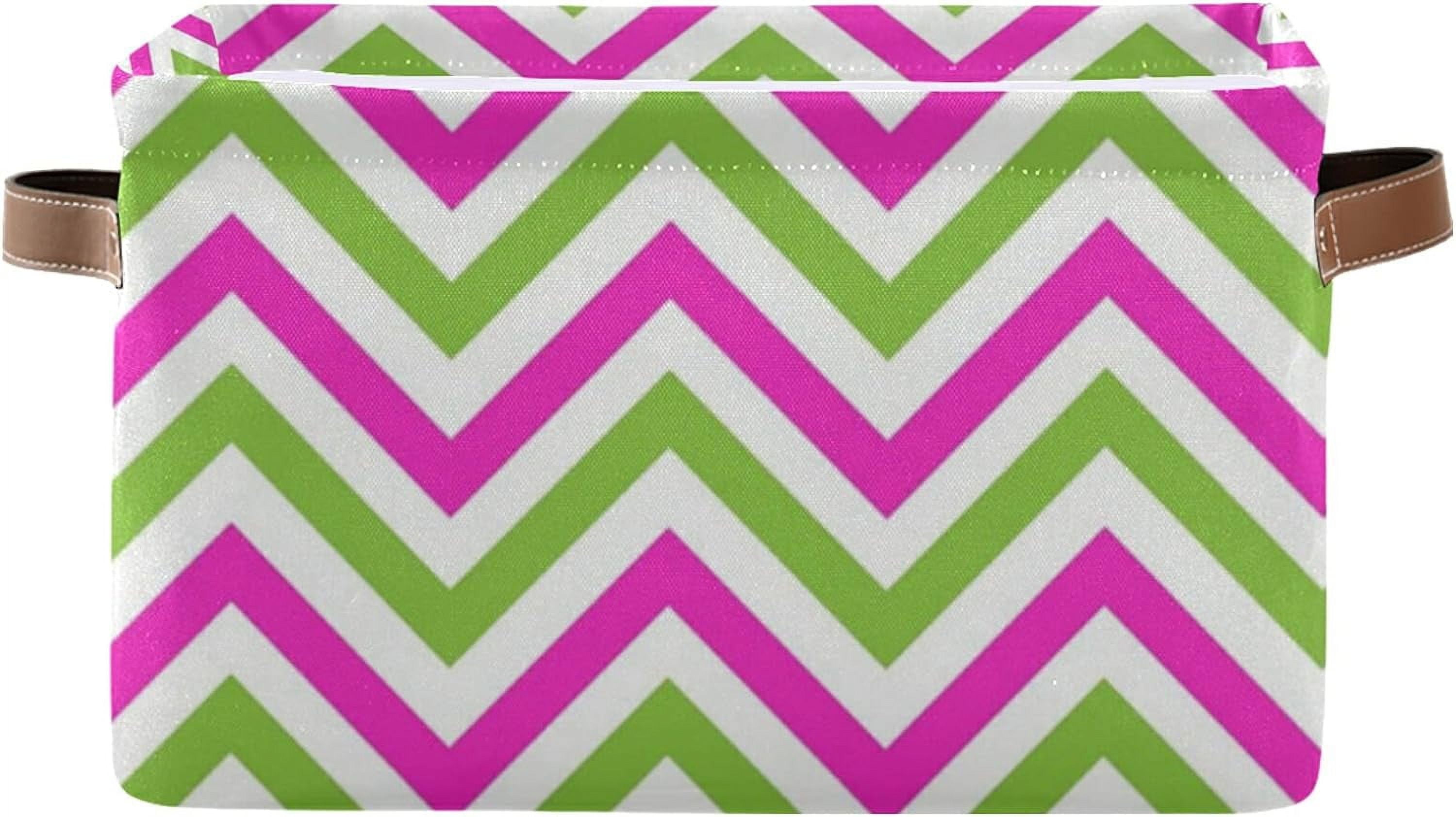 GZHJMY Pink Green Stripe Storage Bin Collapsible with Handle, 1PCS ...