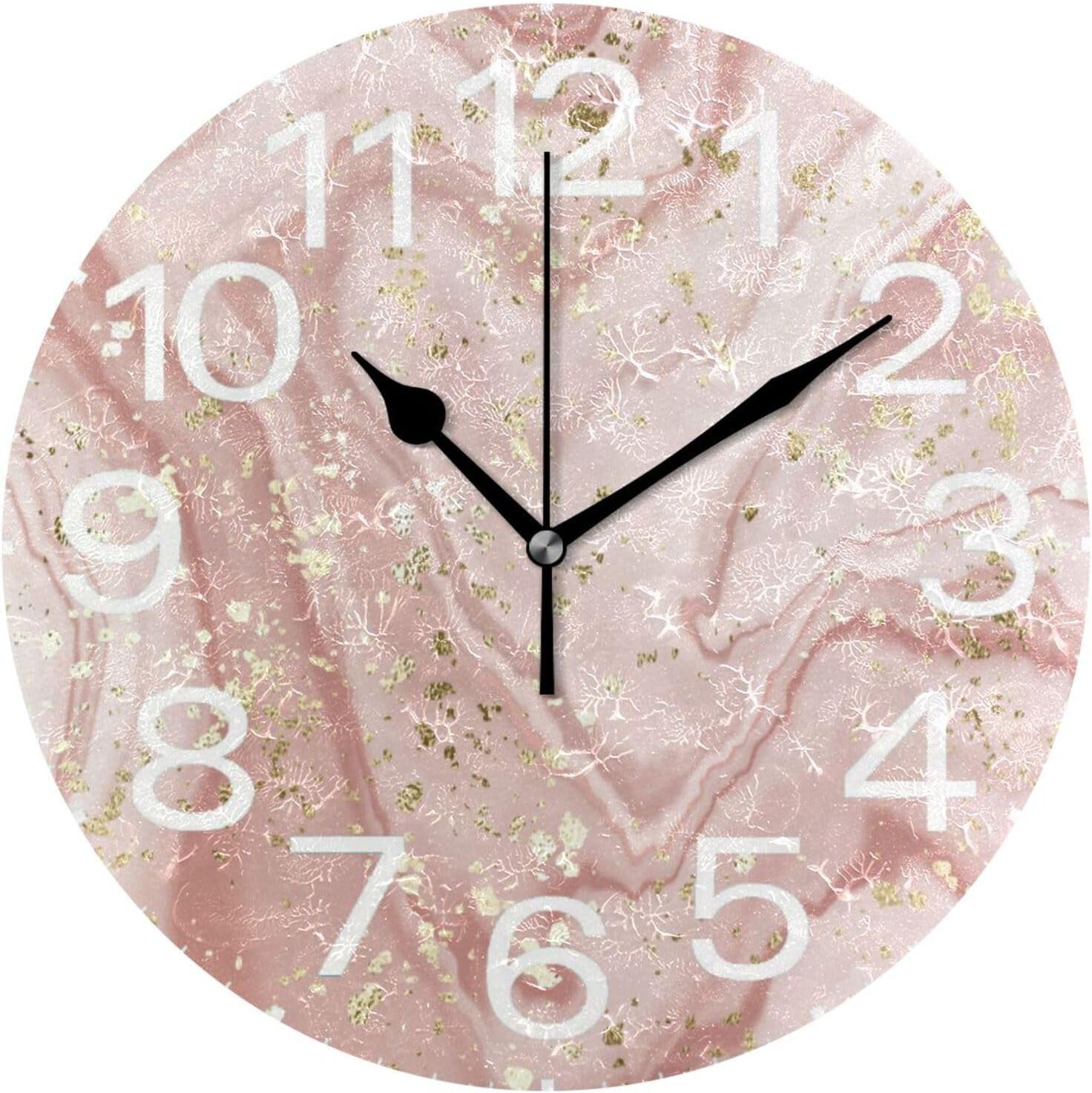GZHJMY Pink Marble Wall Clock,Silent Non Ticking 10 Inch Battery ...