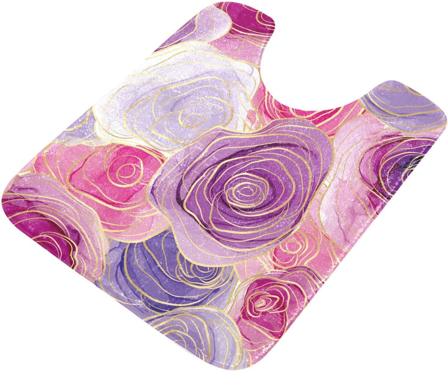 GZHJMY Pink & Purple Rose Flower Modern U Shape Toilet Bath Mat for ...