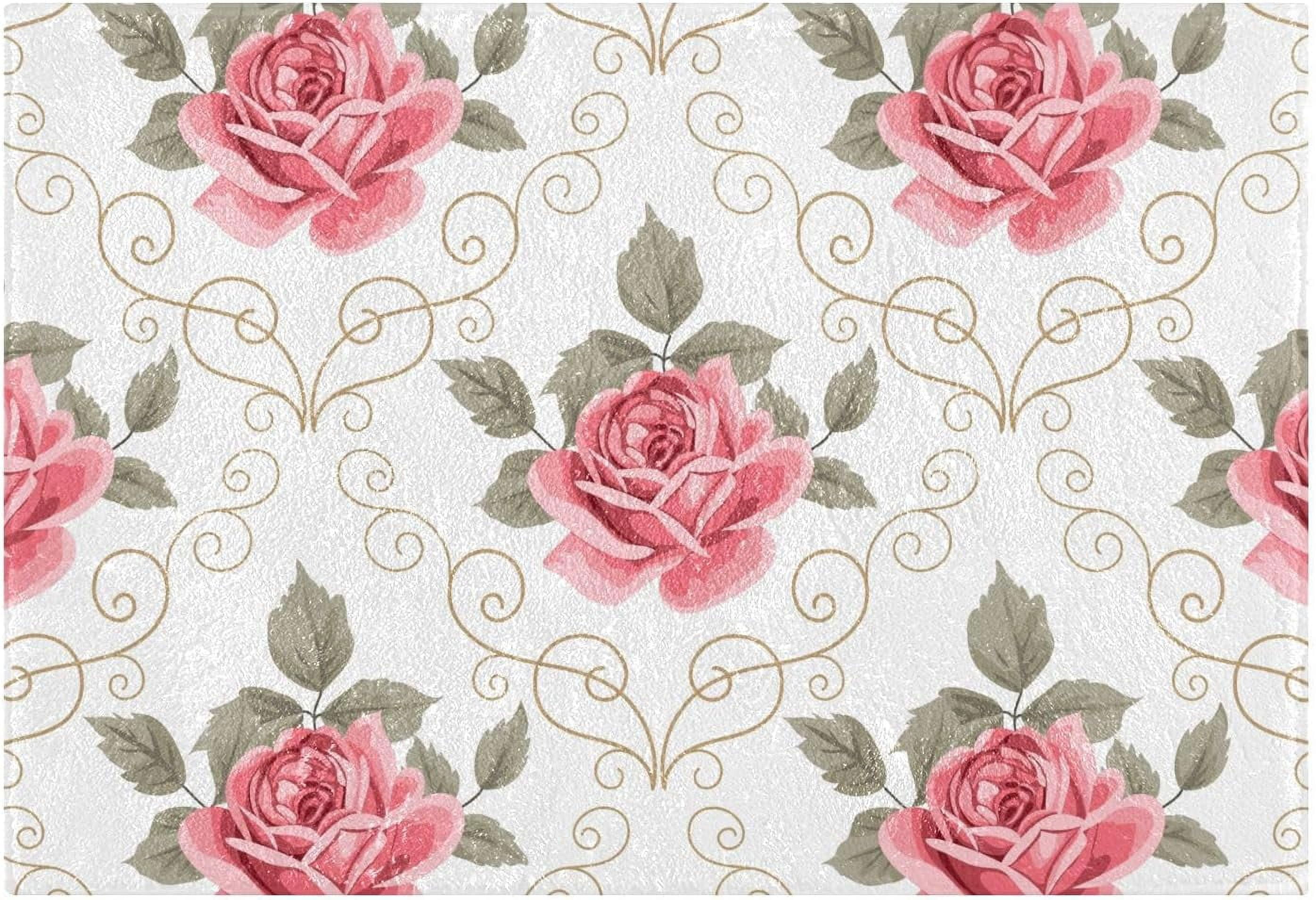 GZHJMY Pink Rose Flower Floral Curly Design Bath Mat for Bathroom Rugs Rectangle Carpet for ...