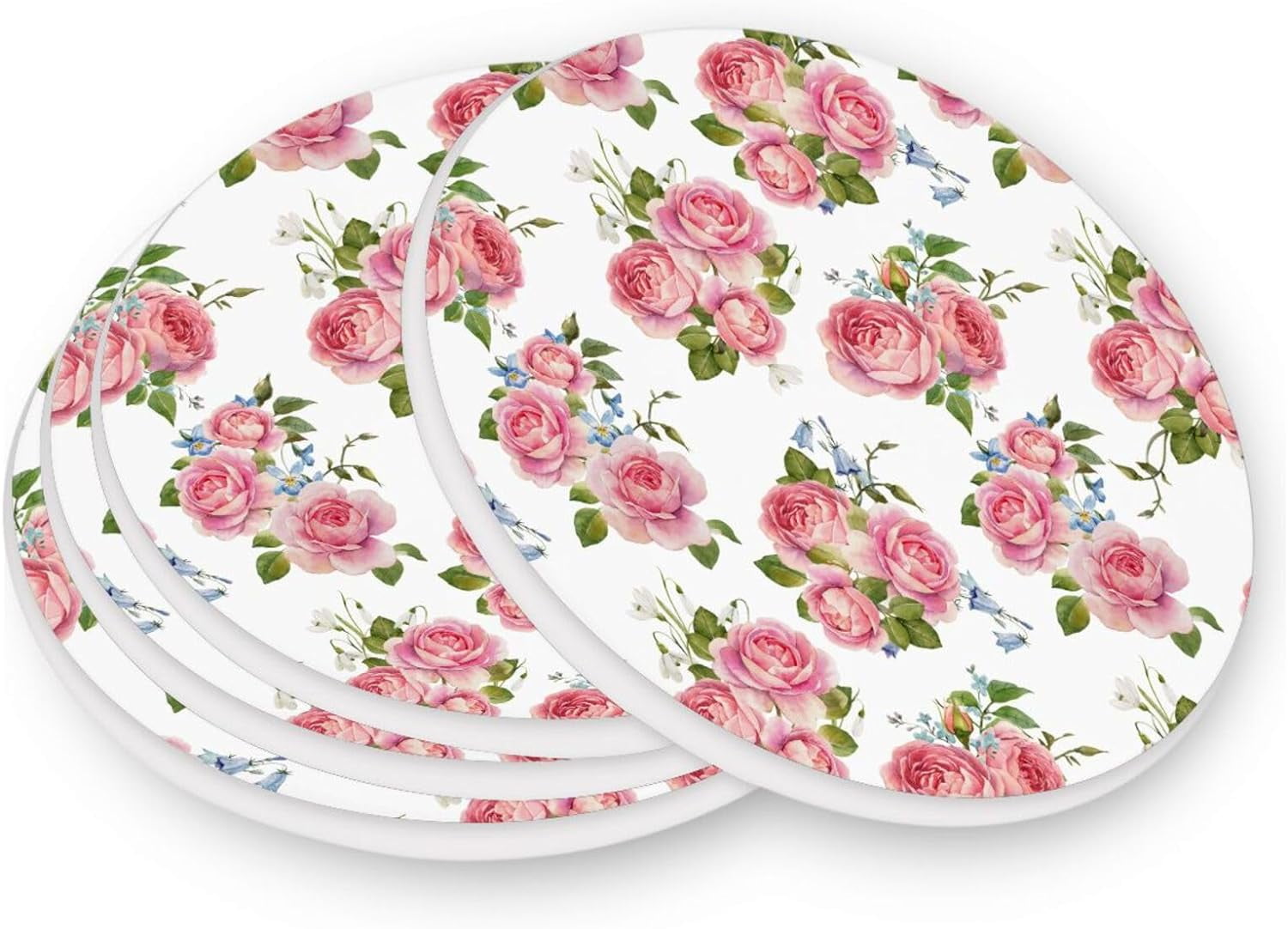GZHJMY Pink Roses Coasters Absorbent Drink Coaster, Ceramic Stone ...