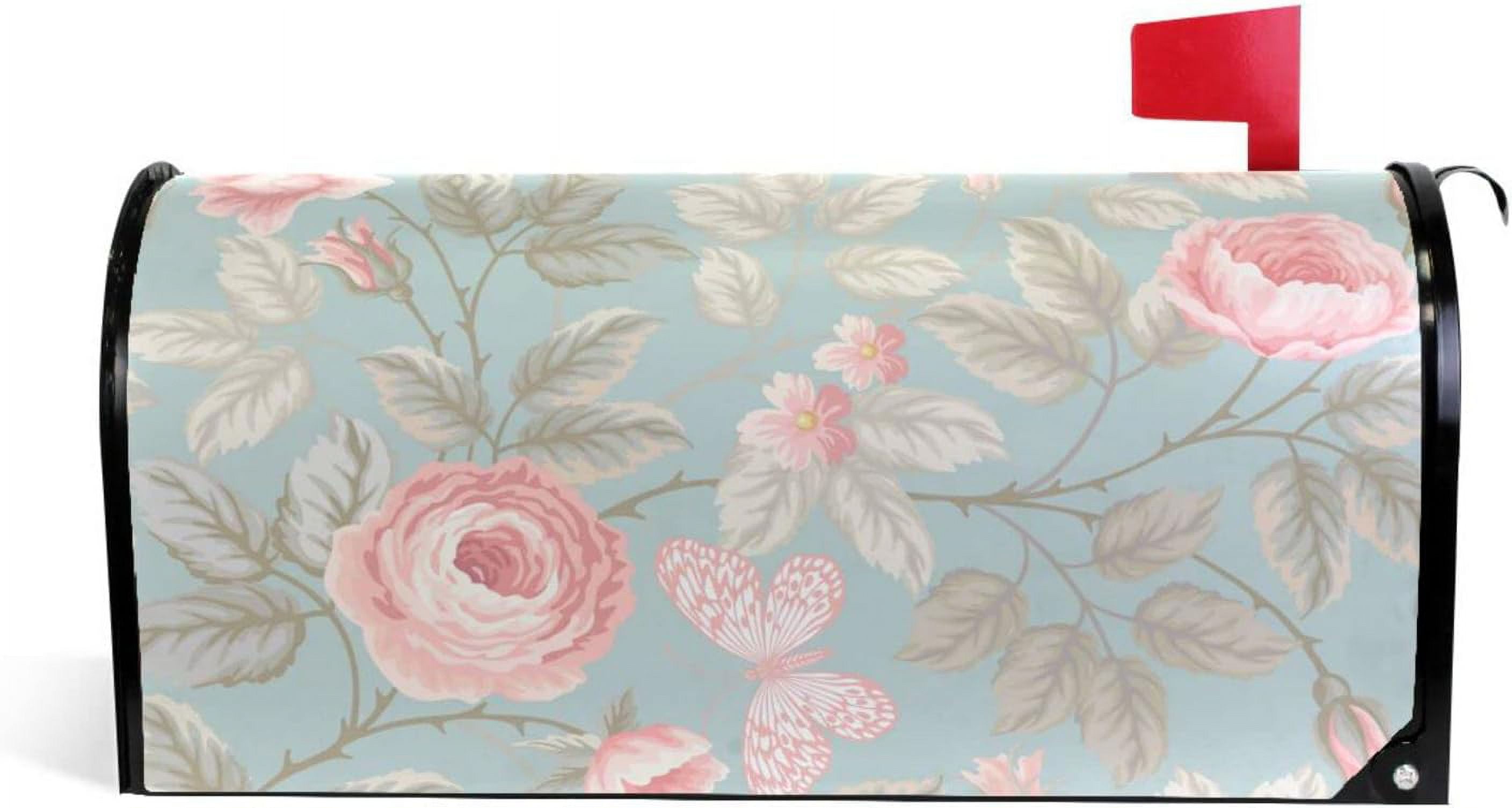 GZHJMY Pink Roses Floral Butterflies Magnetic Mailbox Cover Standard ...