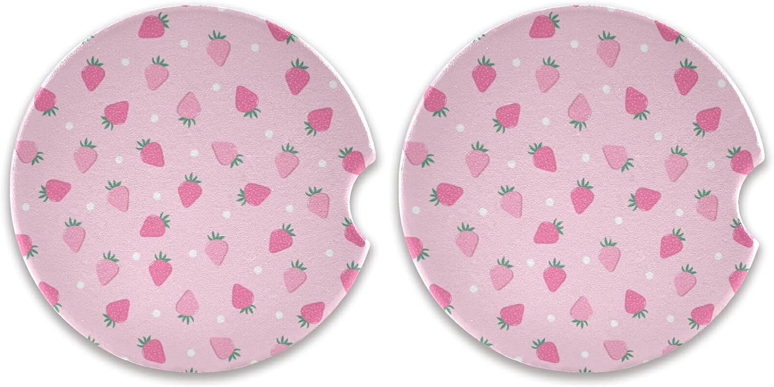 GZHJMY Pink Strawberry Car Coasters 2 Pack Drinks Absorbent Ceramic ...