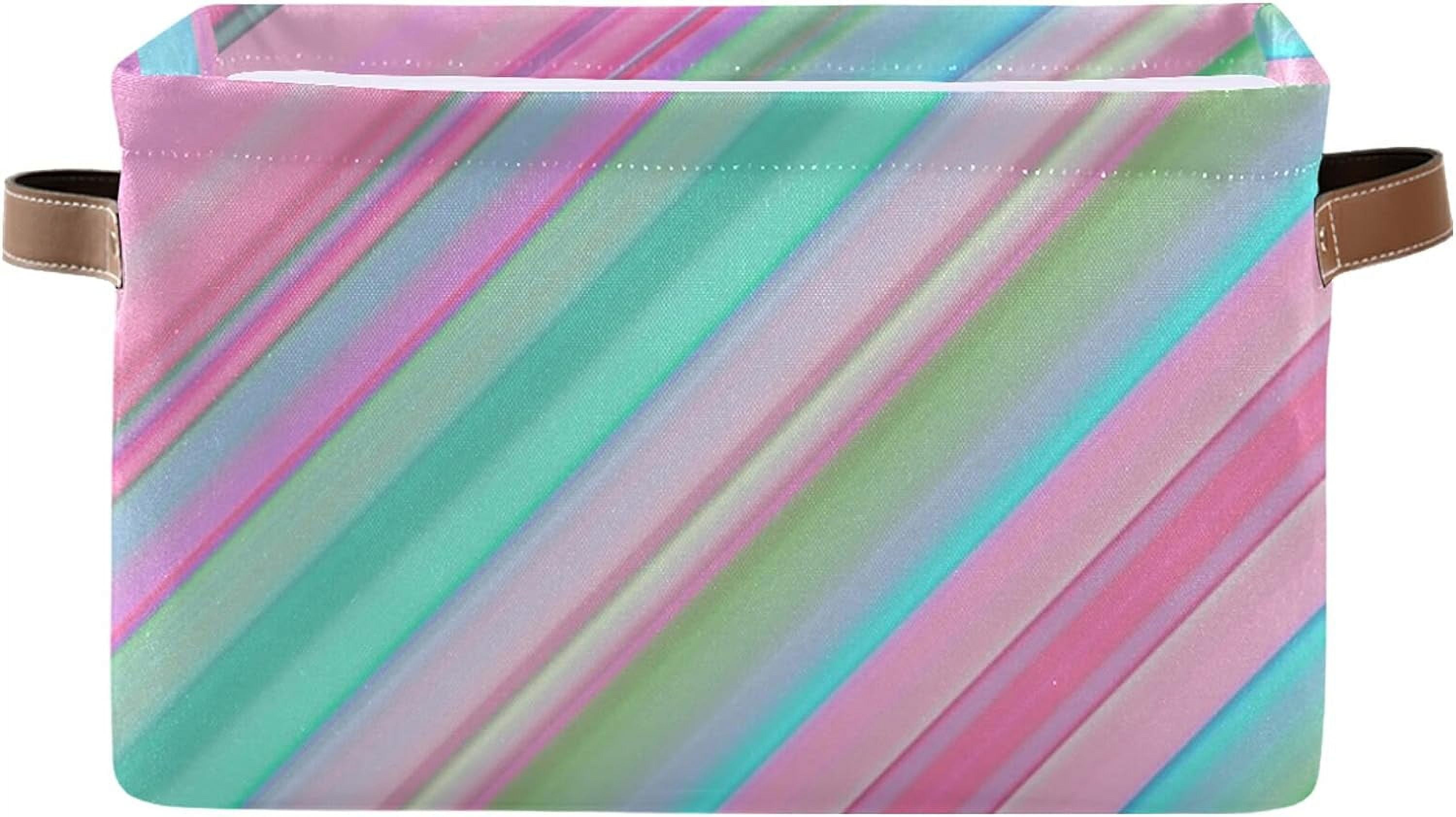 GZHJMY Pink Stripe Storage Bin Collapsible with Handle, 1PCS Rectangle Waterproof Basket for ...