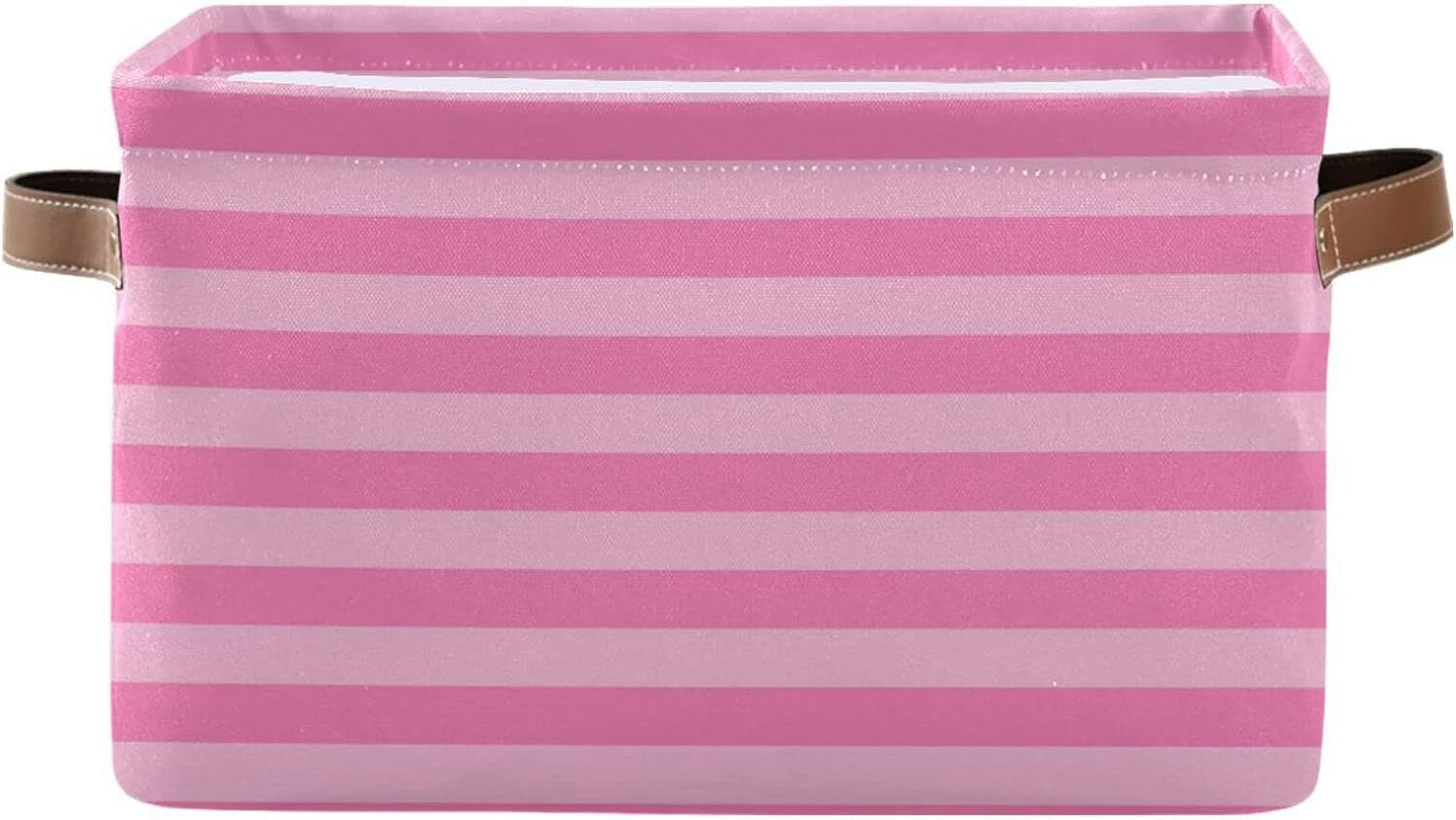 GZHJMY Pink Stripes Storage Basket with Handles Collapsible Storage ...