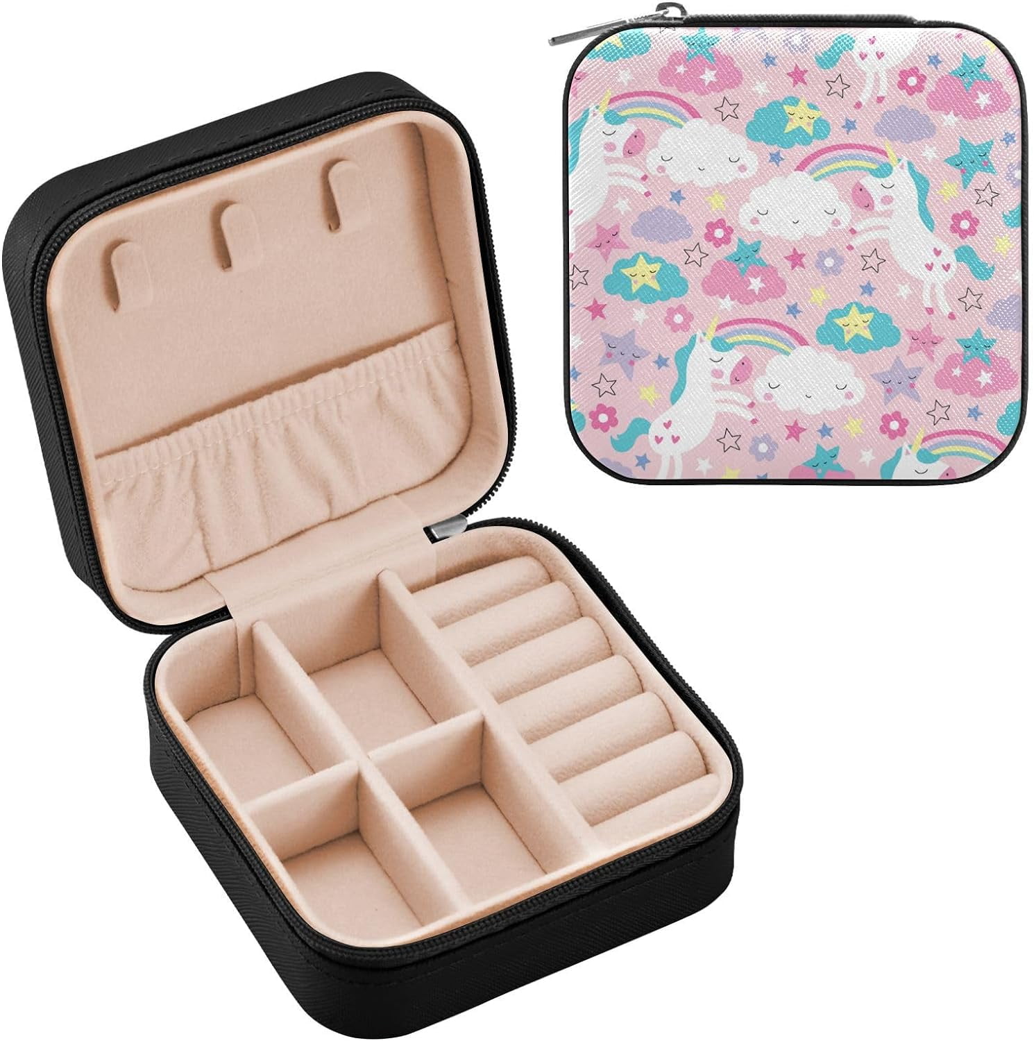 GZHJMY Pink Unicorn Pattern Travel Jewelry Box, PU Leather Small ...