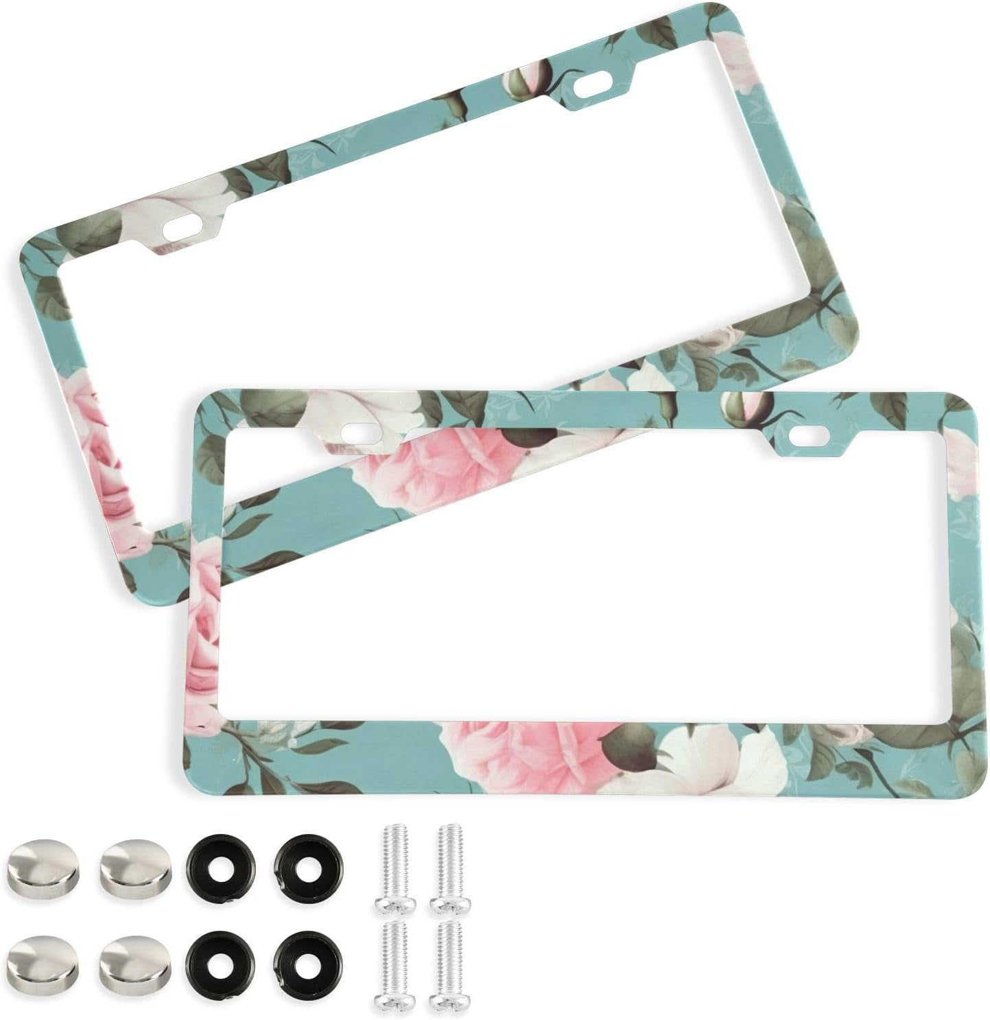 GZHJMY Pink White Roses License Plate Frames 2 Pack Aluminum License ...