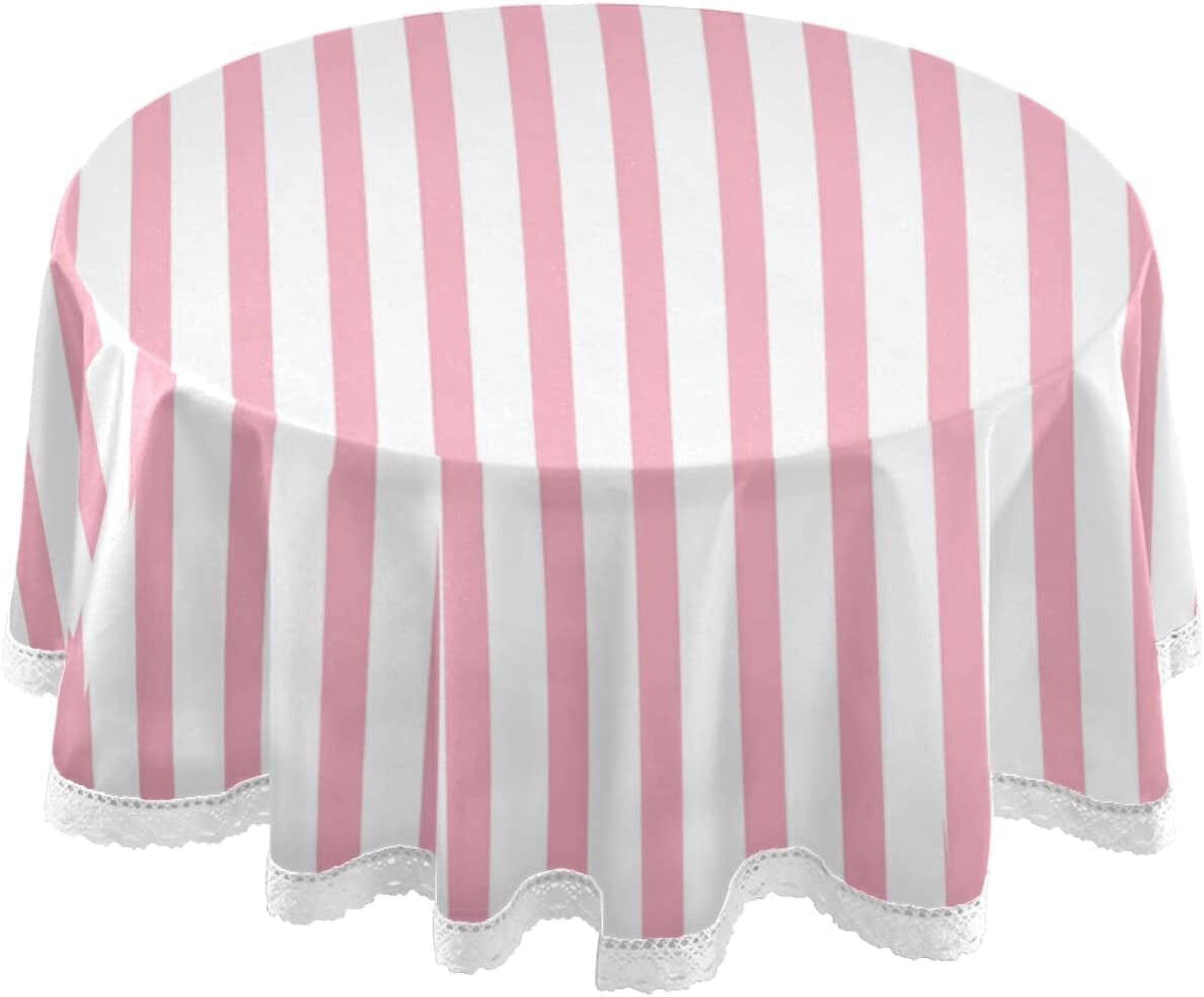 GZHJMY Pink and White Stripes Round Tablecloths 60" Inch,Washable ...