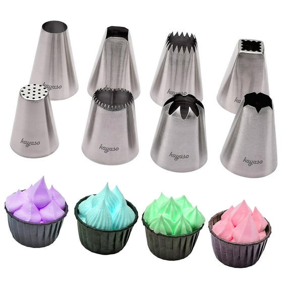 GZHJMY Piping Tips Set – 8 Extra Large Steel Icing Tips with 20 Pastry ...