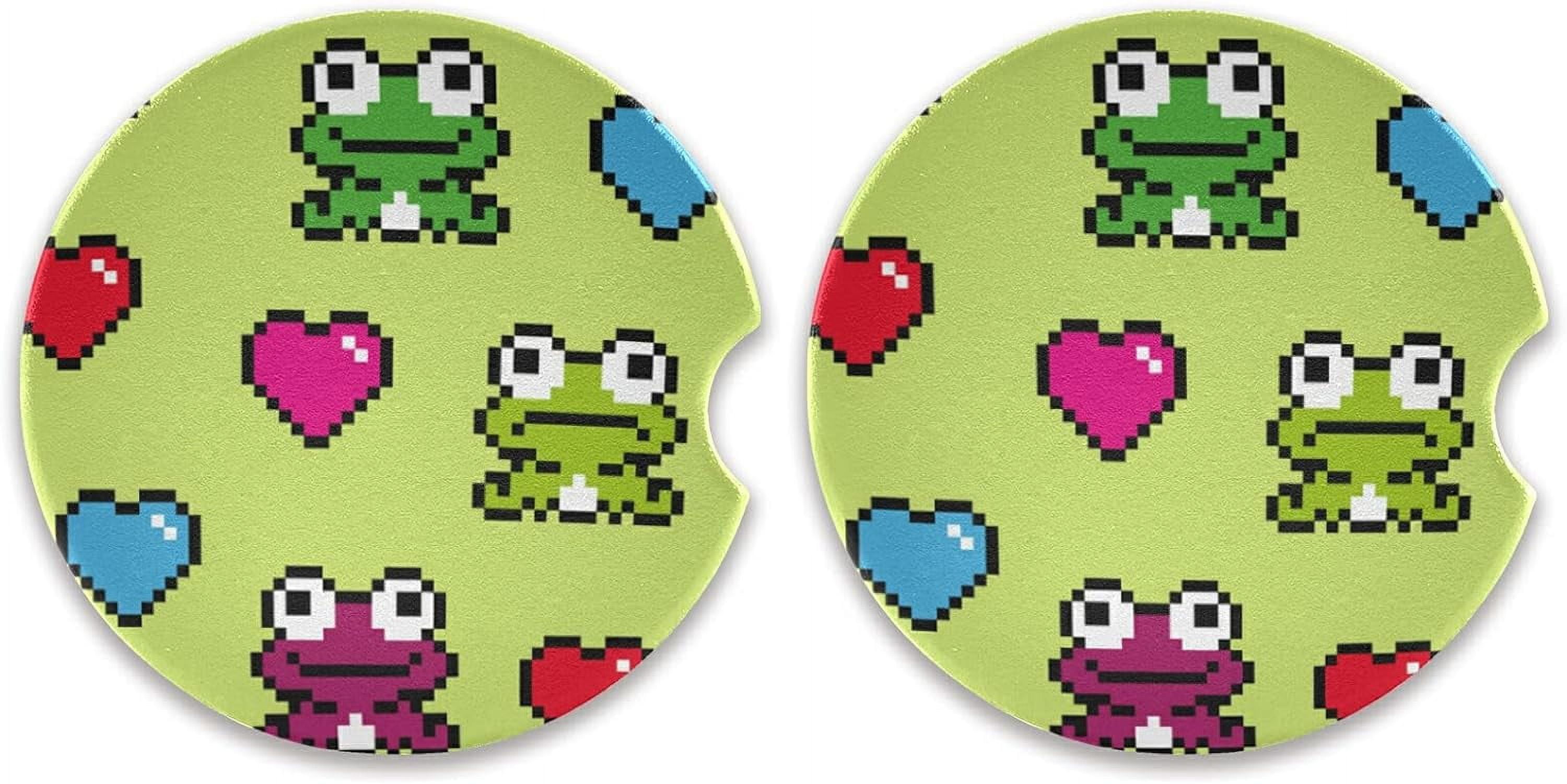 GZHJMY Pixel Frog car Coaster 2 Pieces, Absorbent Ceramic Cork Base car ...