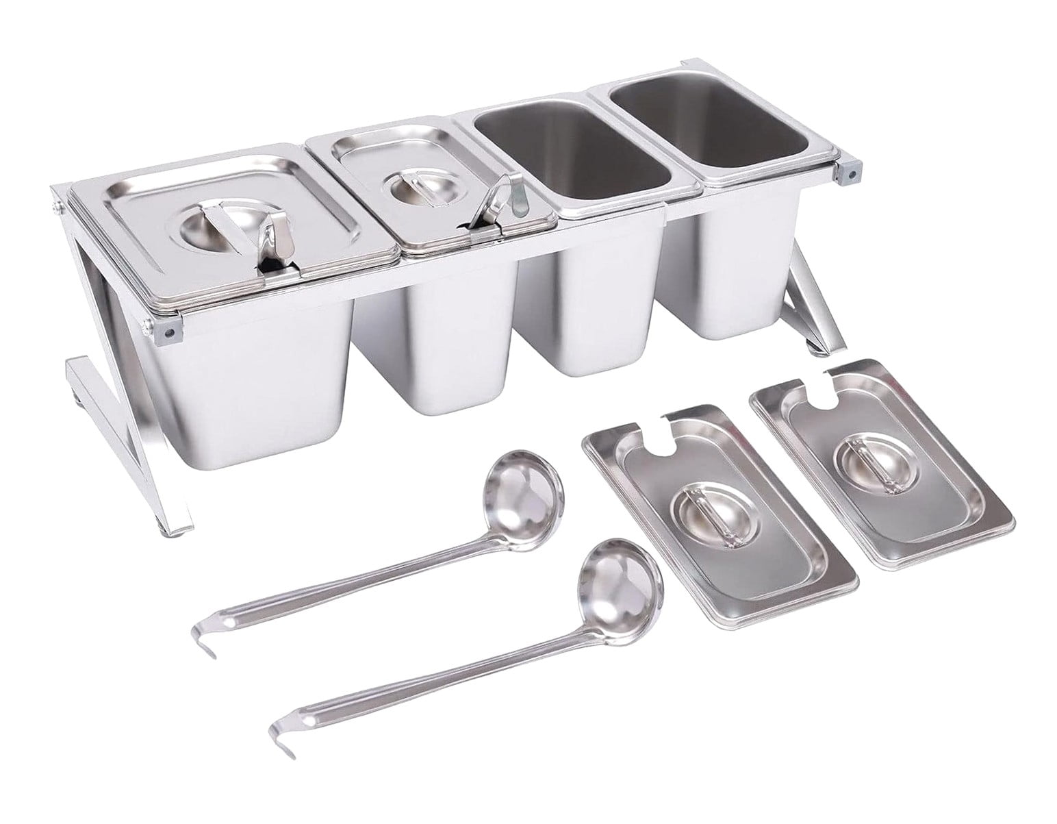 GZHJMY Pizza Topping Station /4 Pans, Spoons Lid, Steel Condiment ...