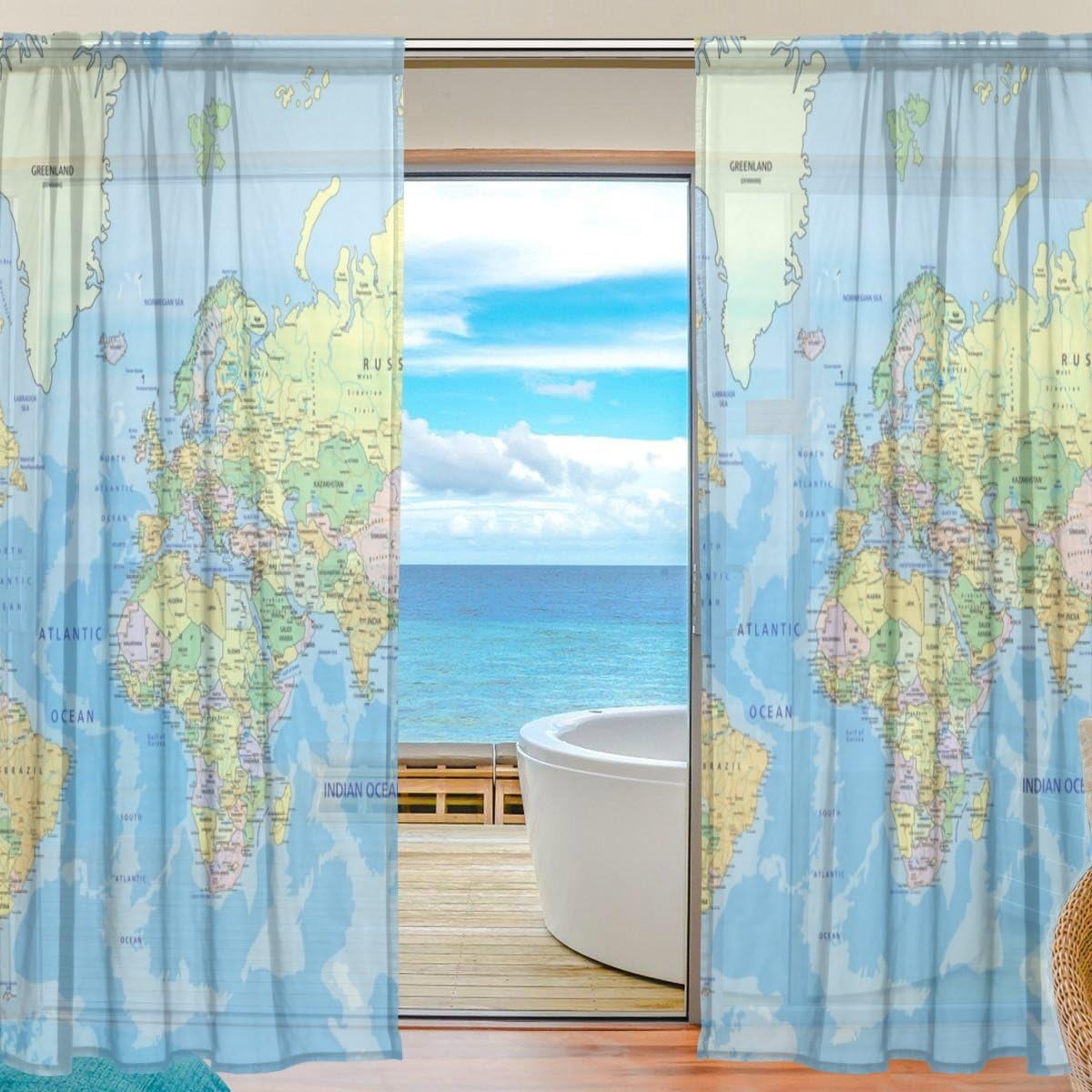 GZHJMY Political World Map Sheer Window Curtain Panel Drape 55x84 Inch ...