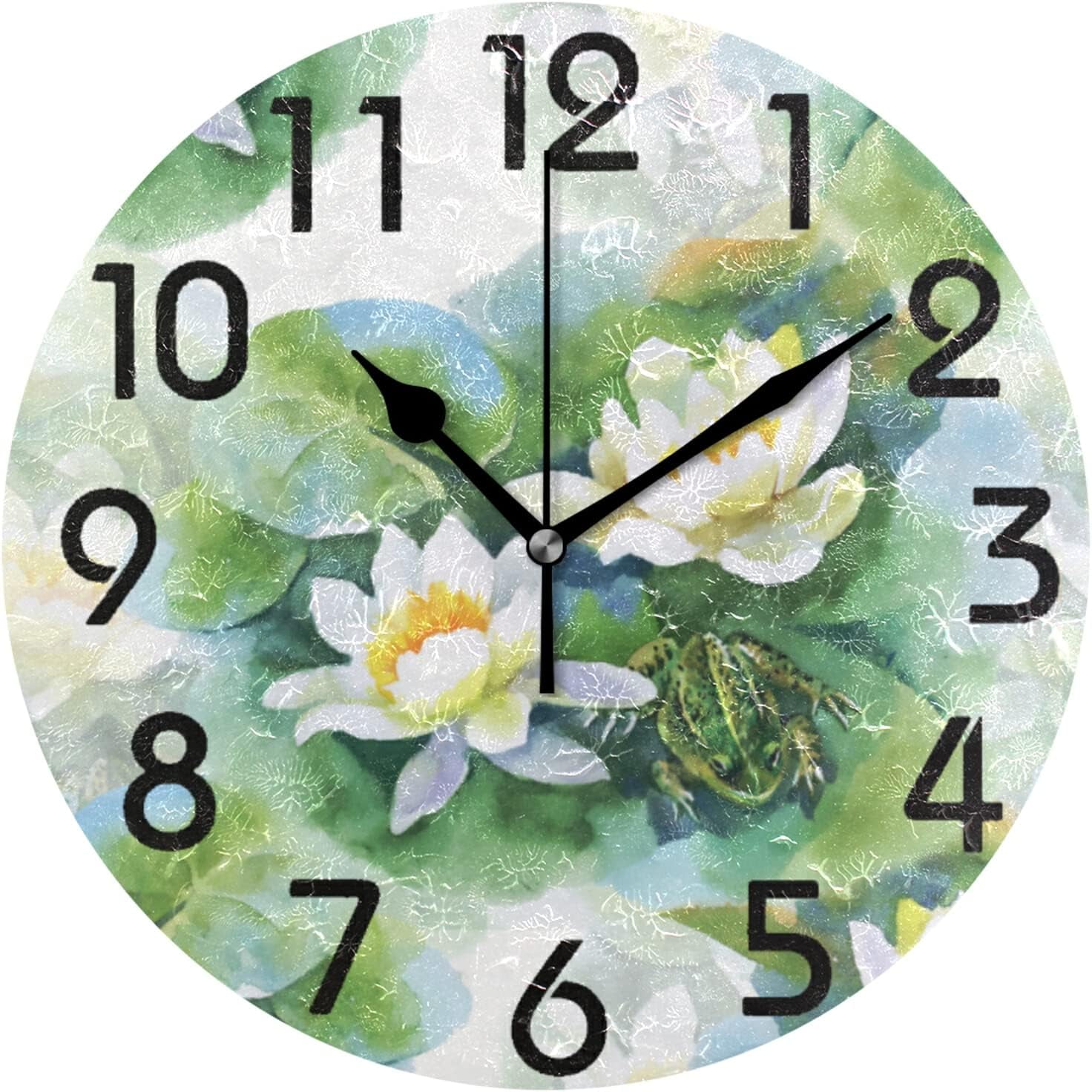 GZHJMY Pond Water Lilly Flowers Frogs Round Wall Clock, 9.5 Inch ...