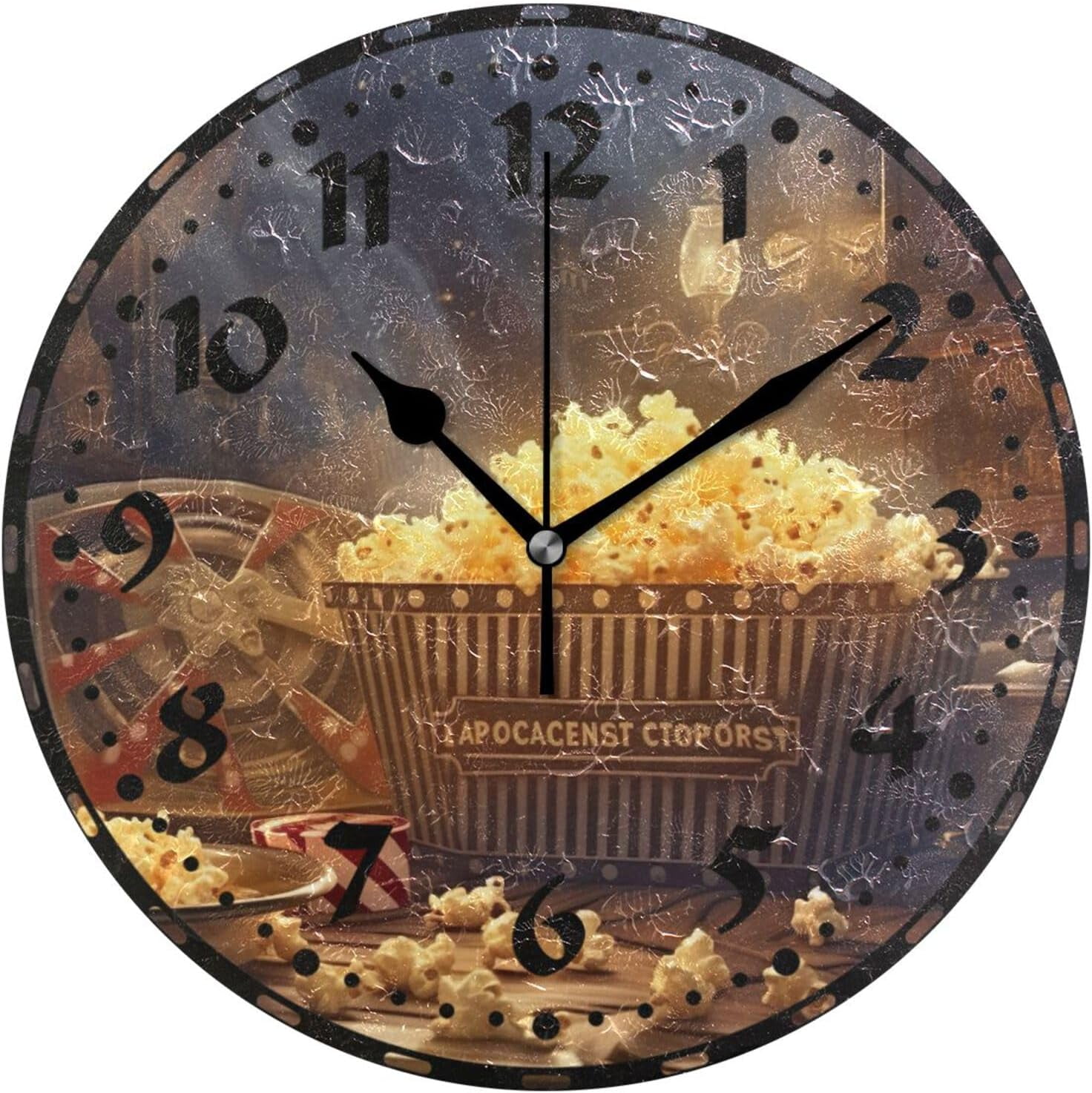 GZHJMY Popcorn Cinema Wall Clock, Silent Non Ticking 10 Inch Battery ...