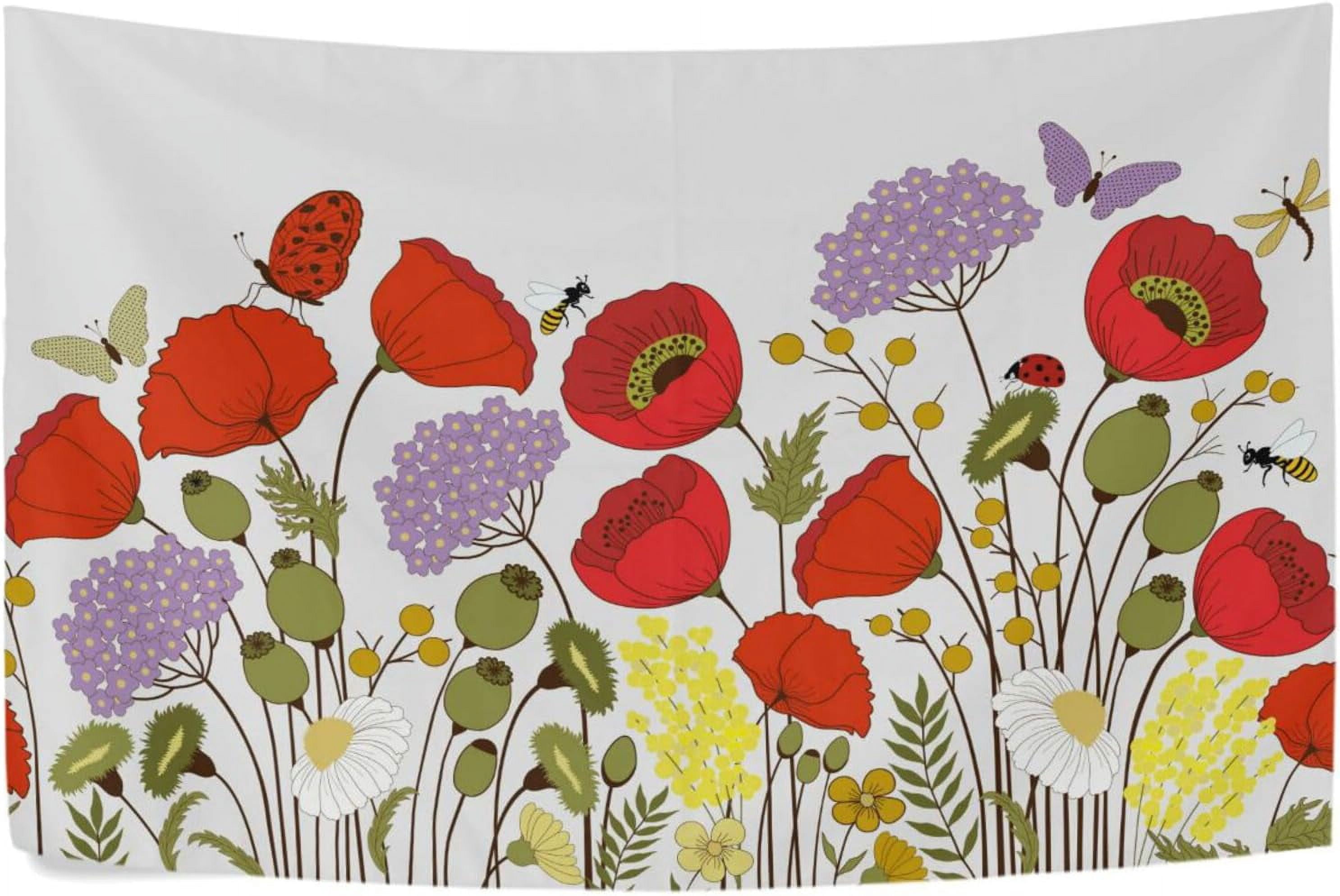 GZHJMY Poppy Flower Tapestry Aesthetic Tapestry for Bedroom Living Room ...