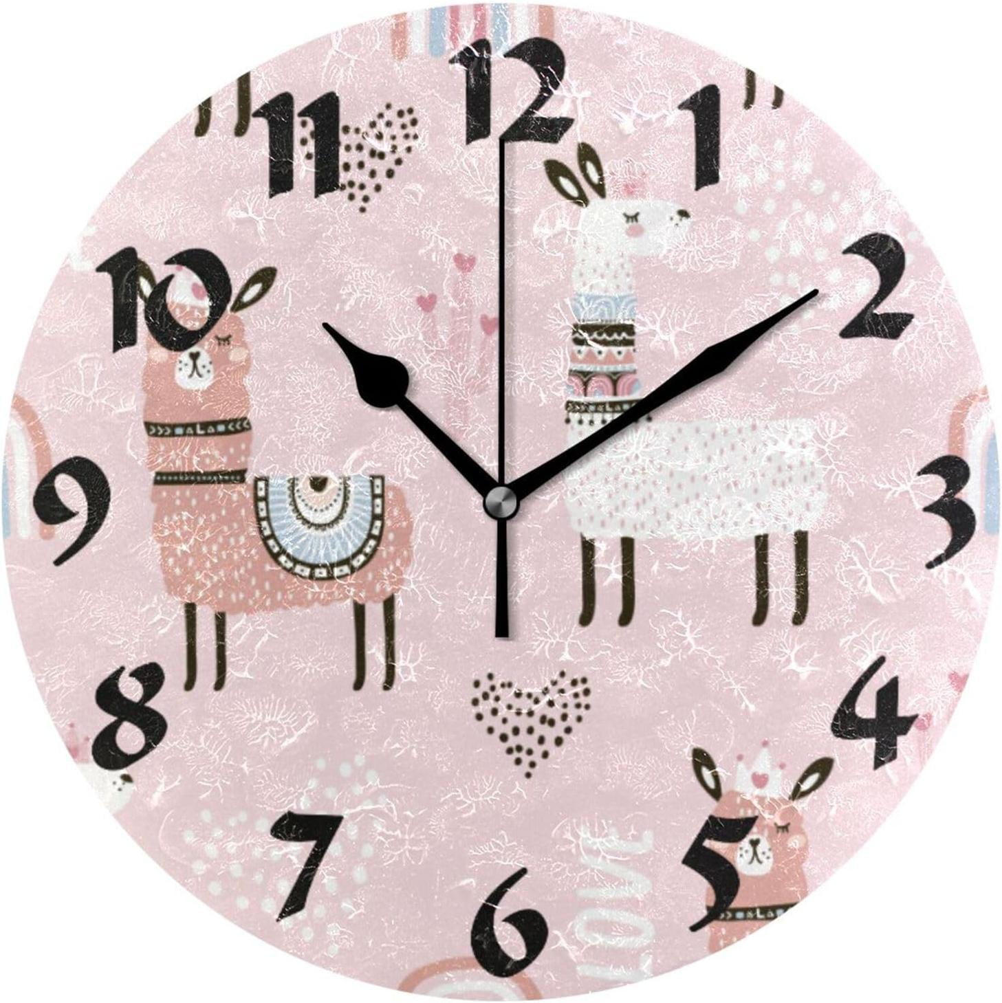 GZHJMY Princess Llama Round Wall Clock,Silent Non Ticking Battery ...