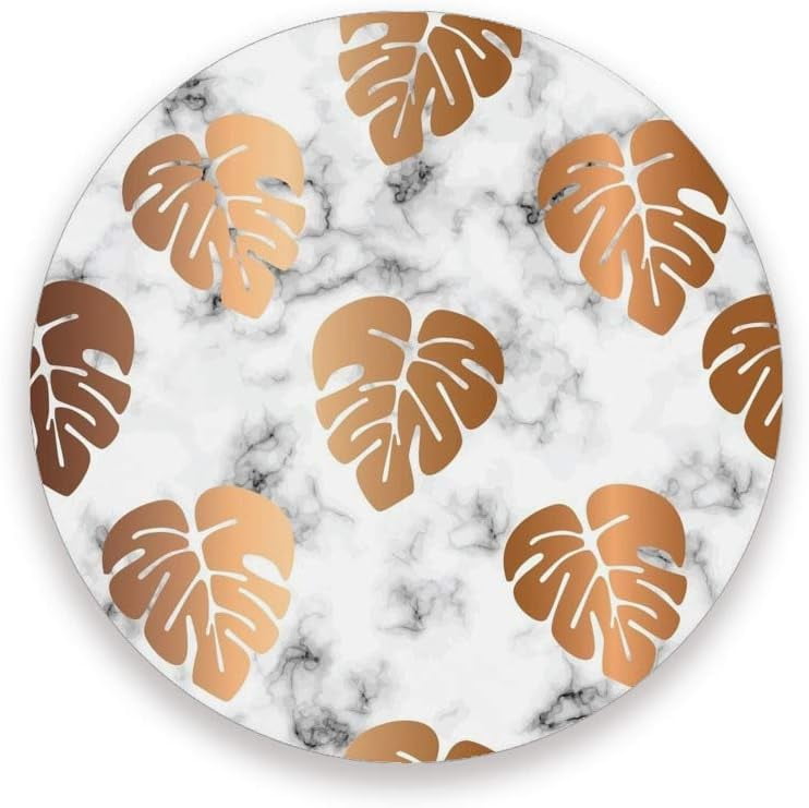 GZHJMY Printed Round Marble Design with Golden Monstera Leaves Ceramic ...