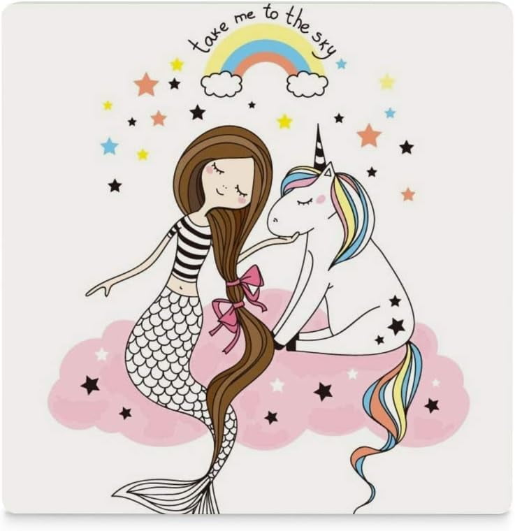 GZHJMY Printed Square Unicorn and Beautiful Mermaid Ceramic Coasters ...