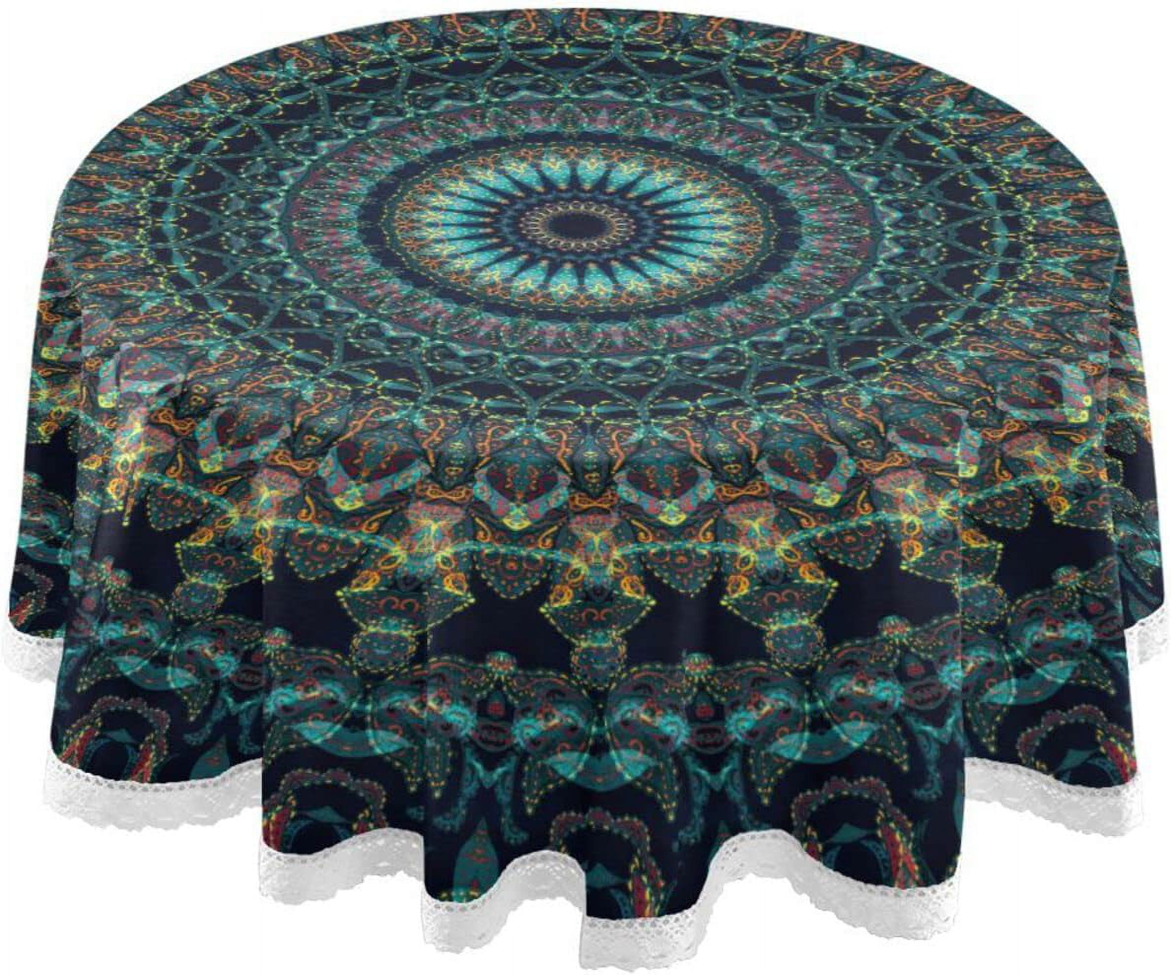 GZHJMY Psychedelic Peacock Mandala Polyester Fiber Round Lace ...