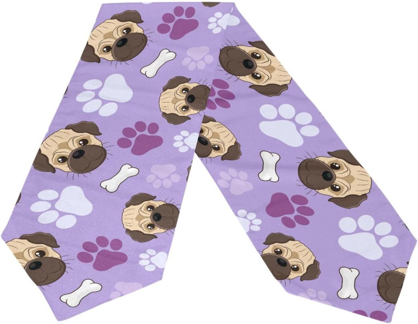 GZHJMY Pug Dog Bones Paws Table Runner Seasonal Table Cloth Runner for ...