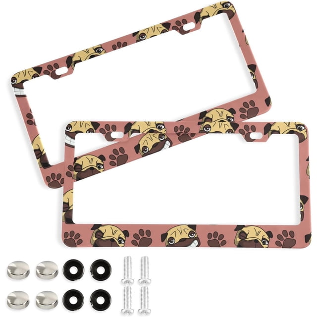 GZHJMY Pug Dog Paw Print Funny License Plate Frames for Women Men 2 Pcs ...