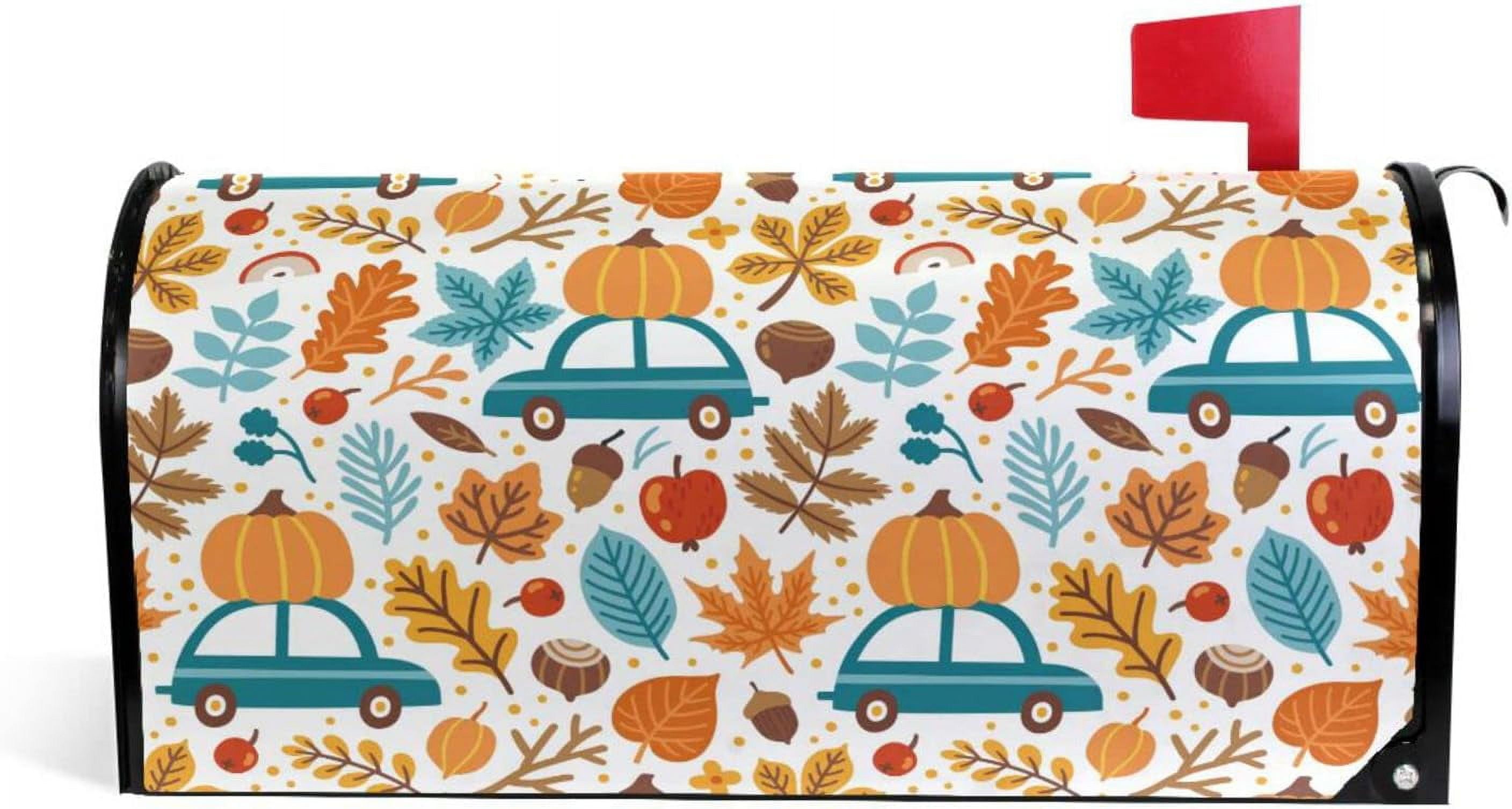 GZHJMY Pumpkins Falling Leaves Autumn Floral Magnetic Mailbox Cover ...
