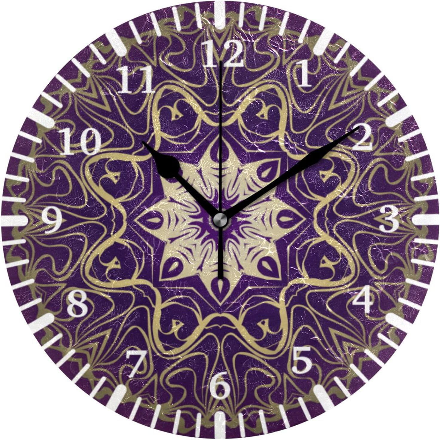 GZHJMY Purple Art Wall Clock,Silent Non Ticking 10 Inch Battery ...