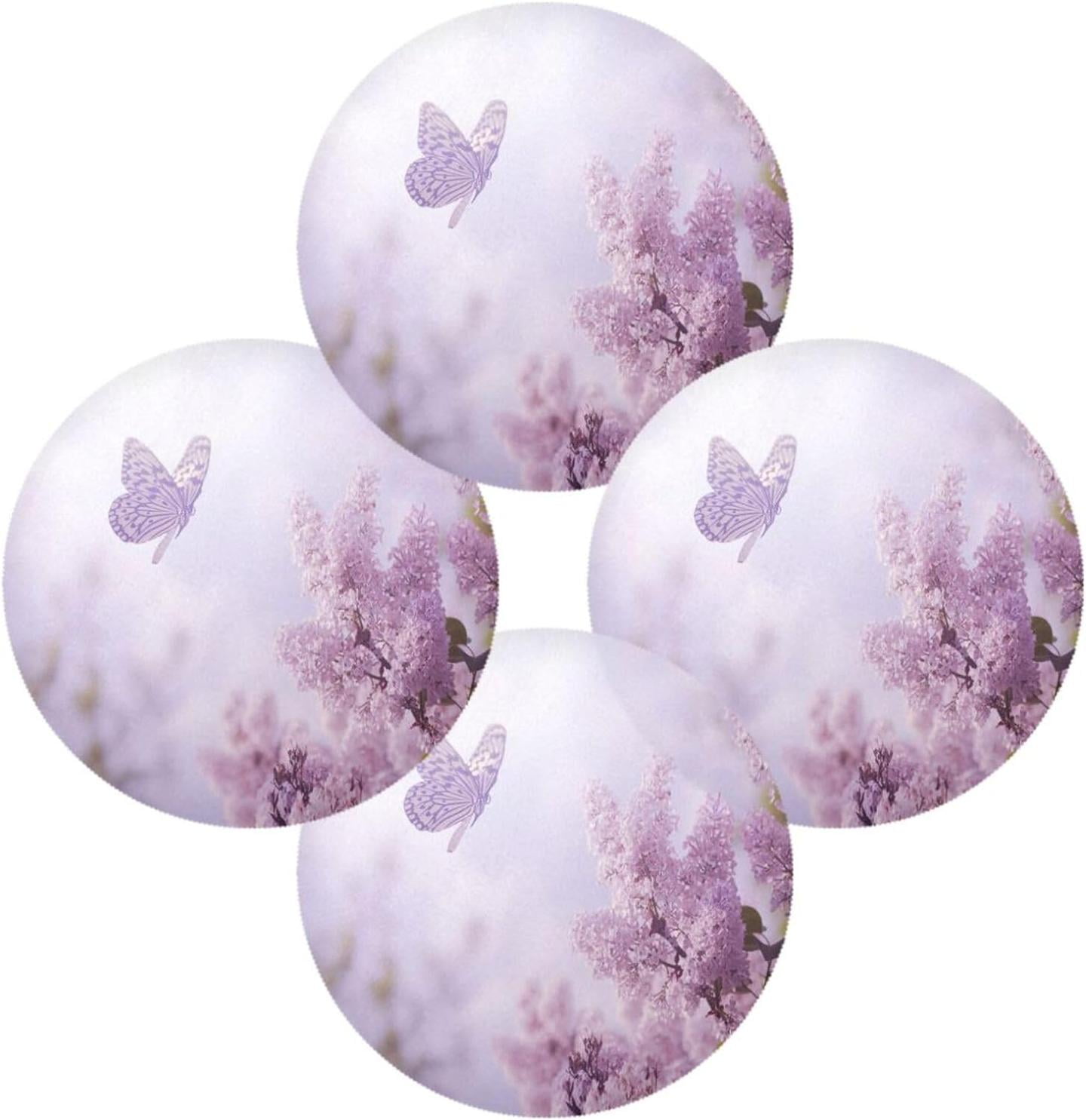 GZHJMY Purple Butterfly Flower Round Placemats, 4 Pack Table Mats for ...