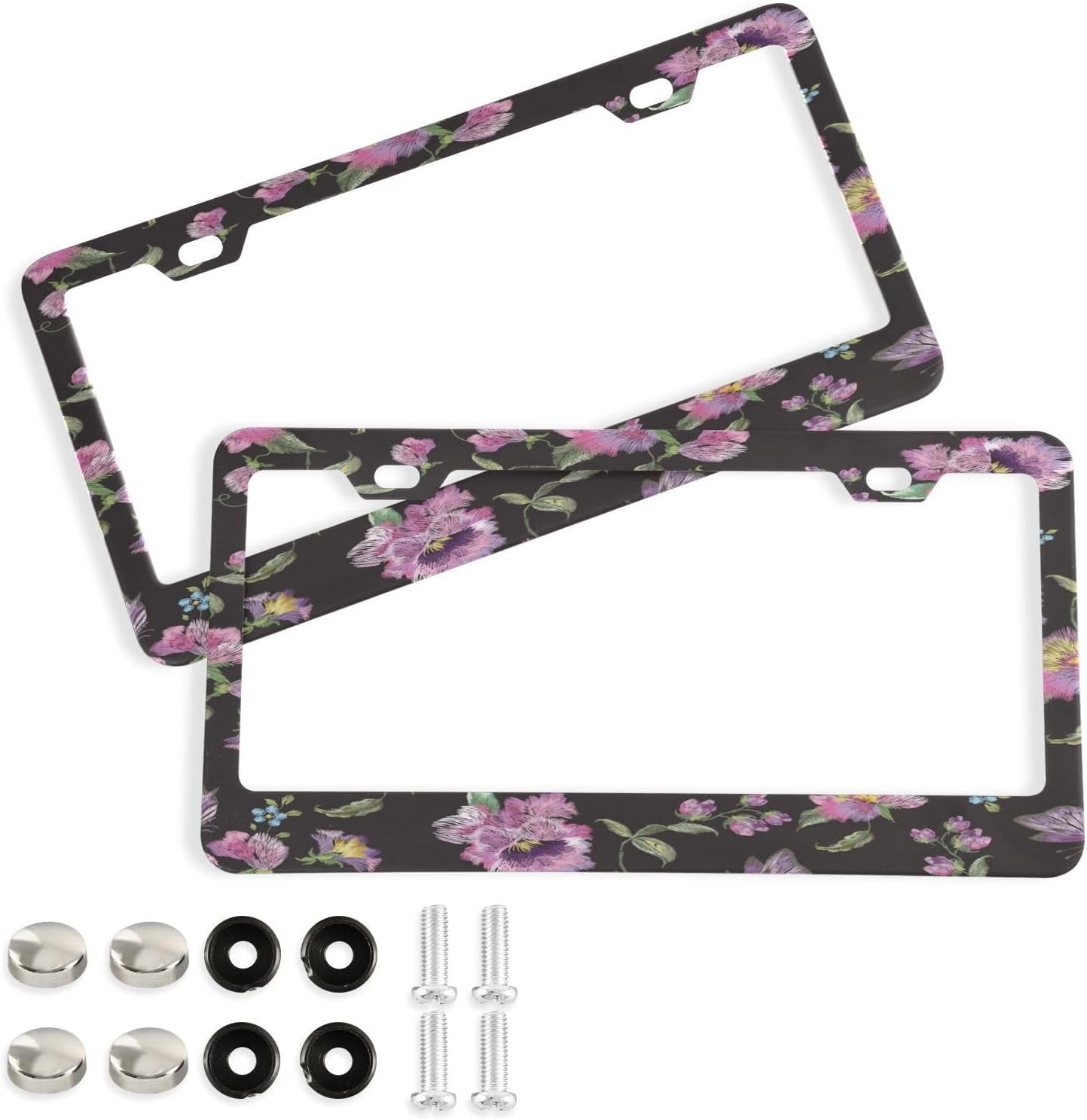 GZHJMY Purple Butterfly Flowers License Plate Frames Set of 2 ...
