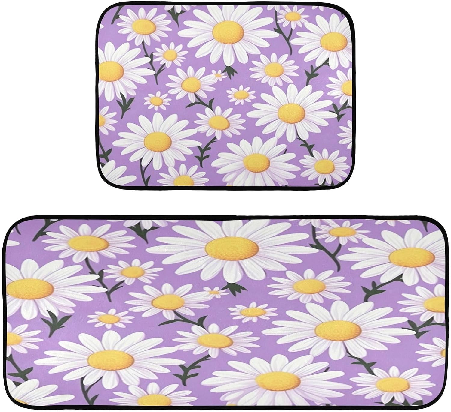 GZHJMY Purple Daisy Pattern Kitchen Rug Set of 2 Non Slip Washable ...